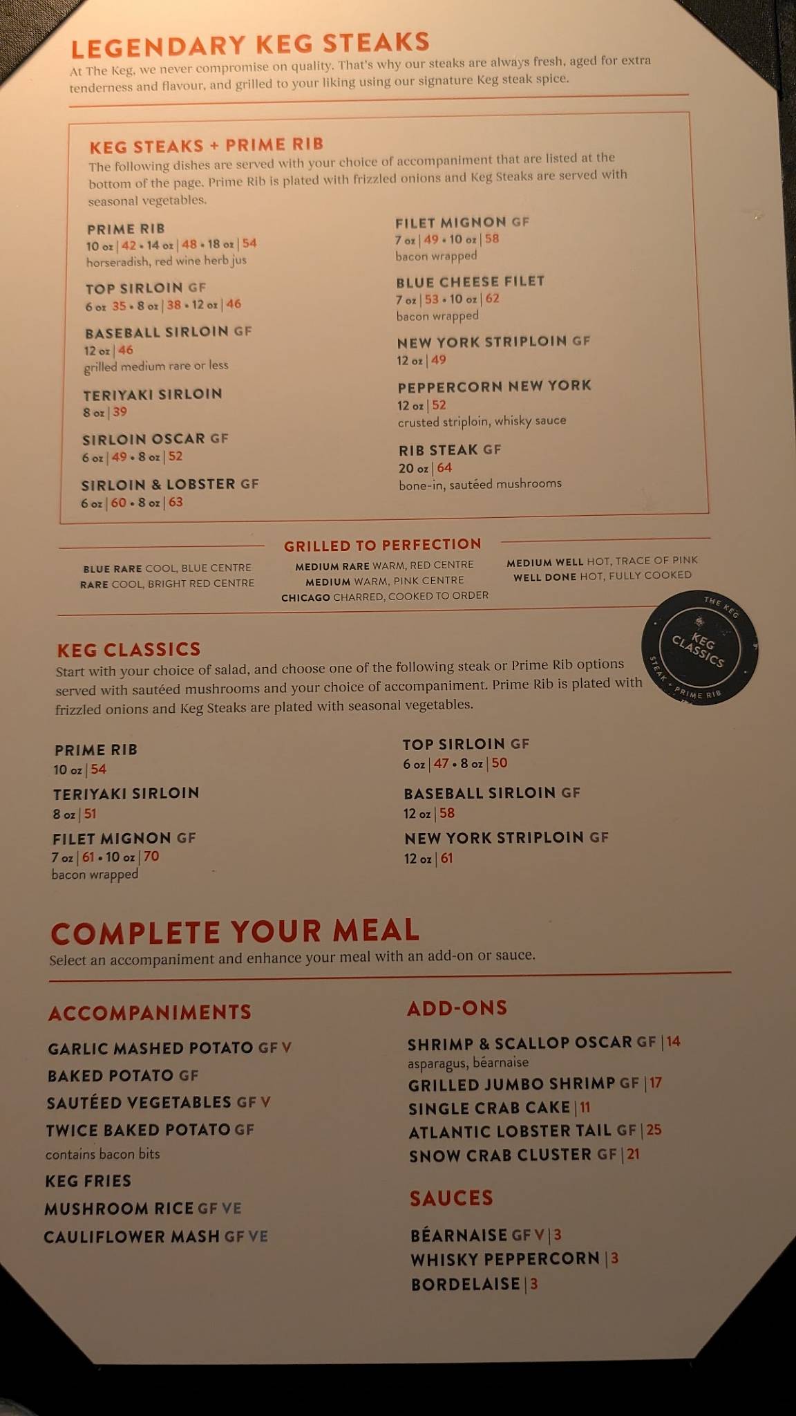 Menu at The Keg Steakhouse + Bar - Moncton, Moncton