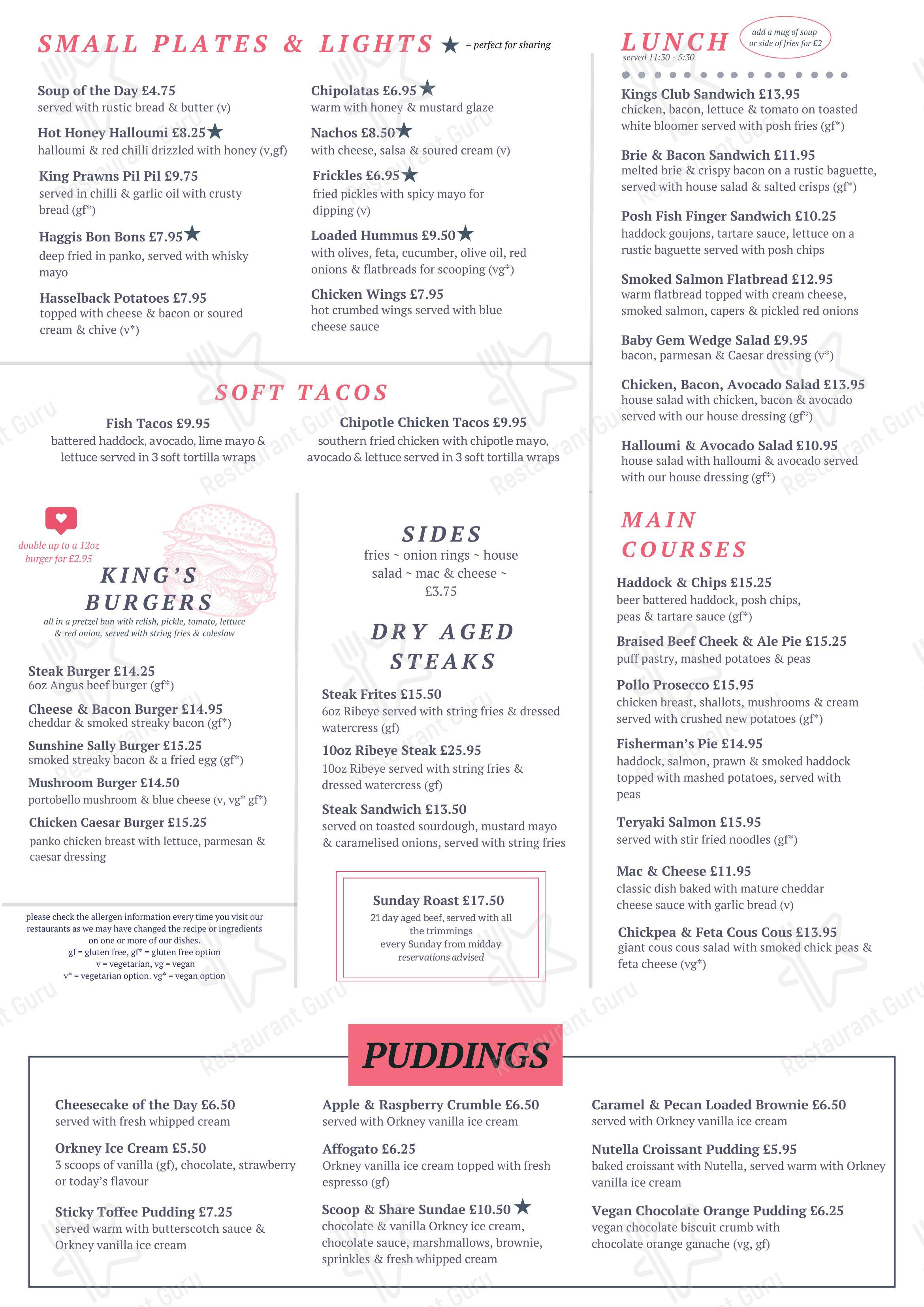 Menu at The Kings Arms Hotel pub & bar, Melrose