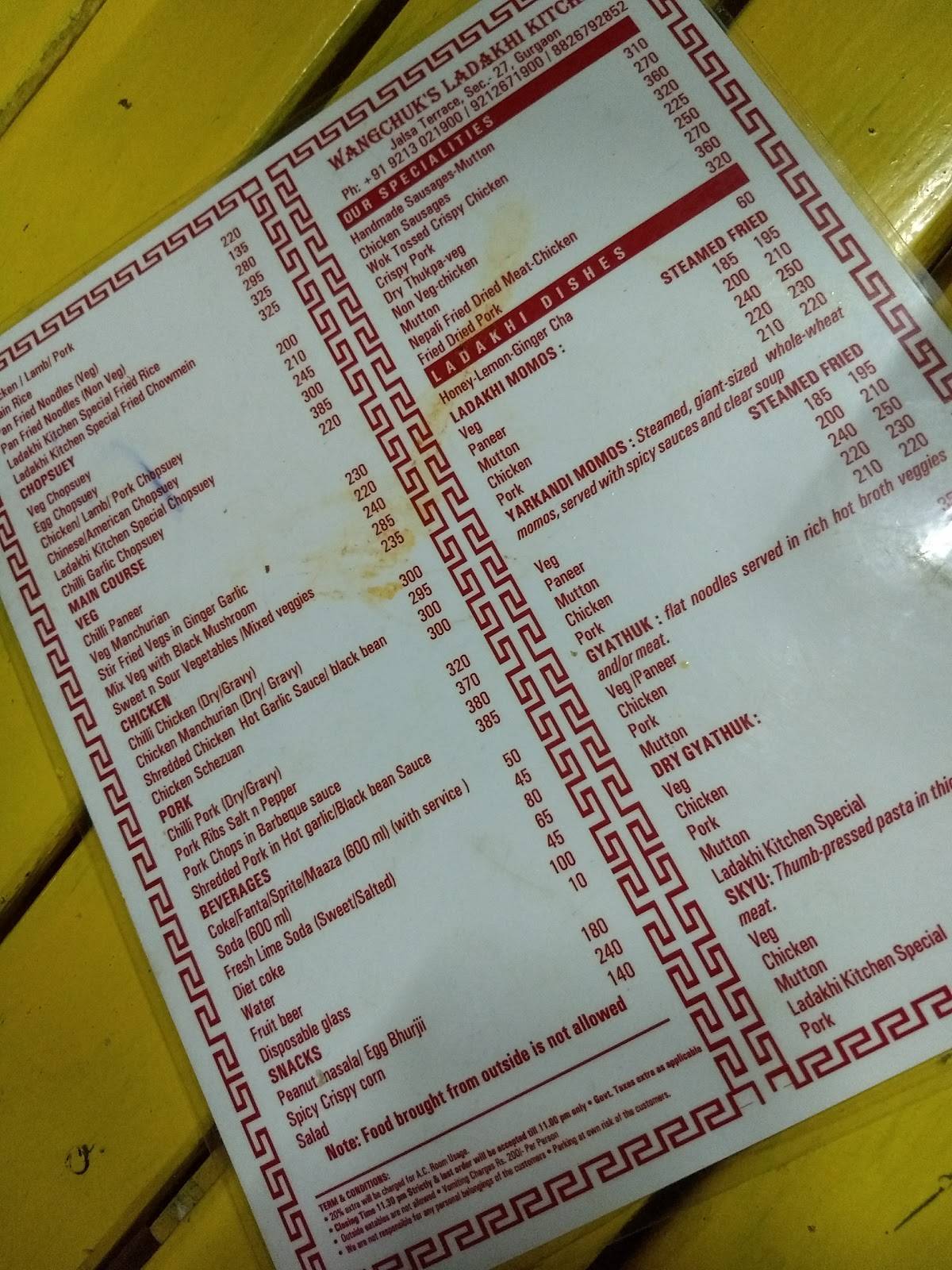 Menu at The Ladakhi Kitchen, Gurugram, A-218