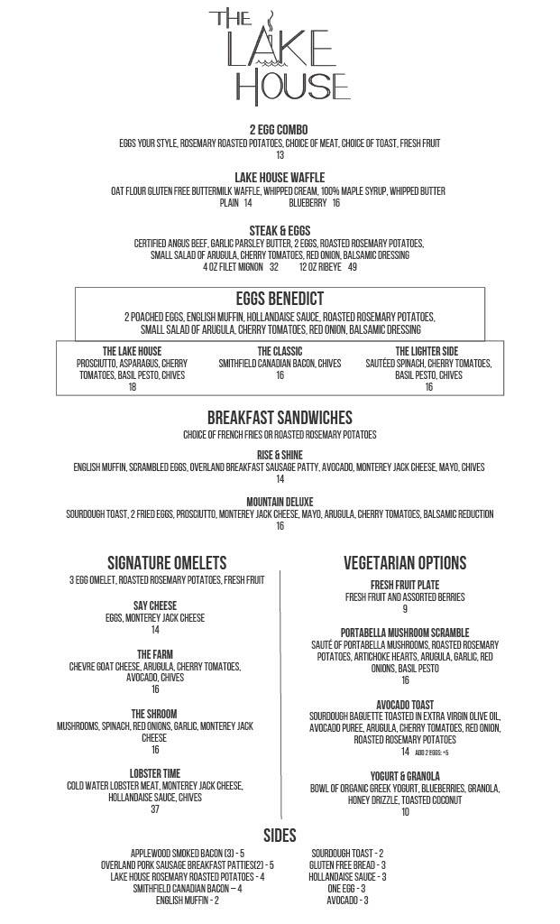 Menu at The Lake House Restaurant, South Lake Tahoe