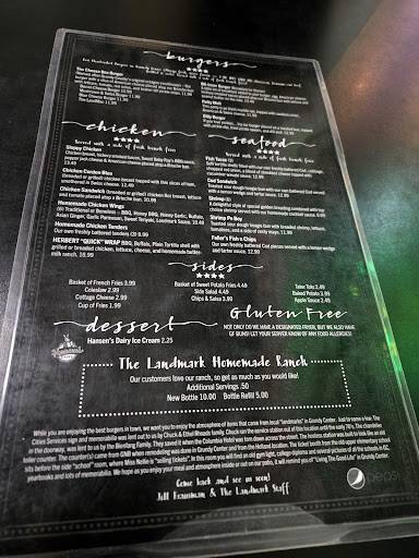 Menu at The Landmark Bistro pub & bar, Grundy Center