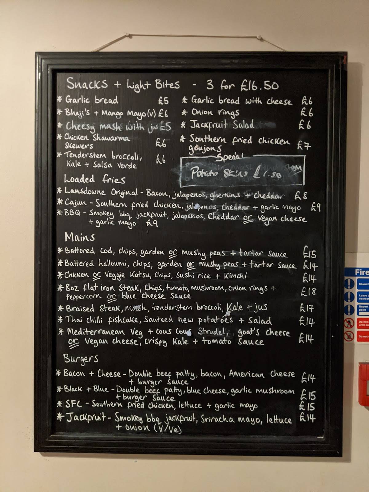 Menu at The Lansdowne Pub, Cardiff
