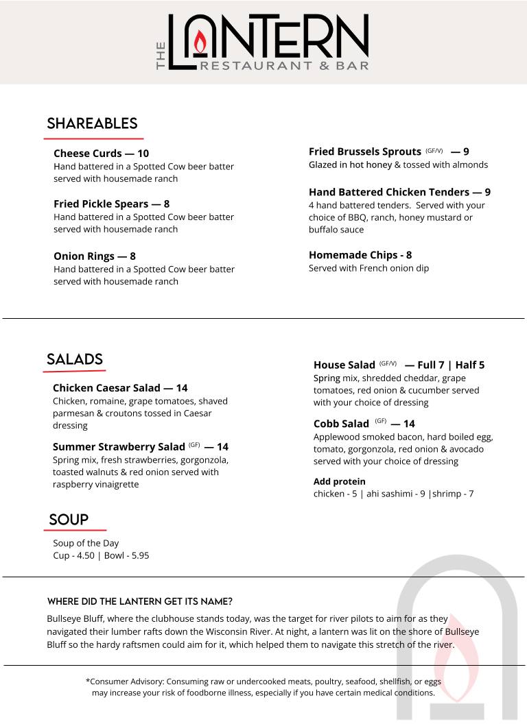 Menu at The Lantern Restaurant & Bar, Wisconsin Rapids