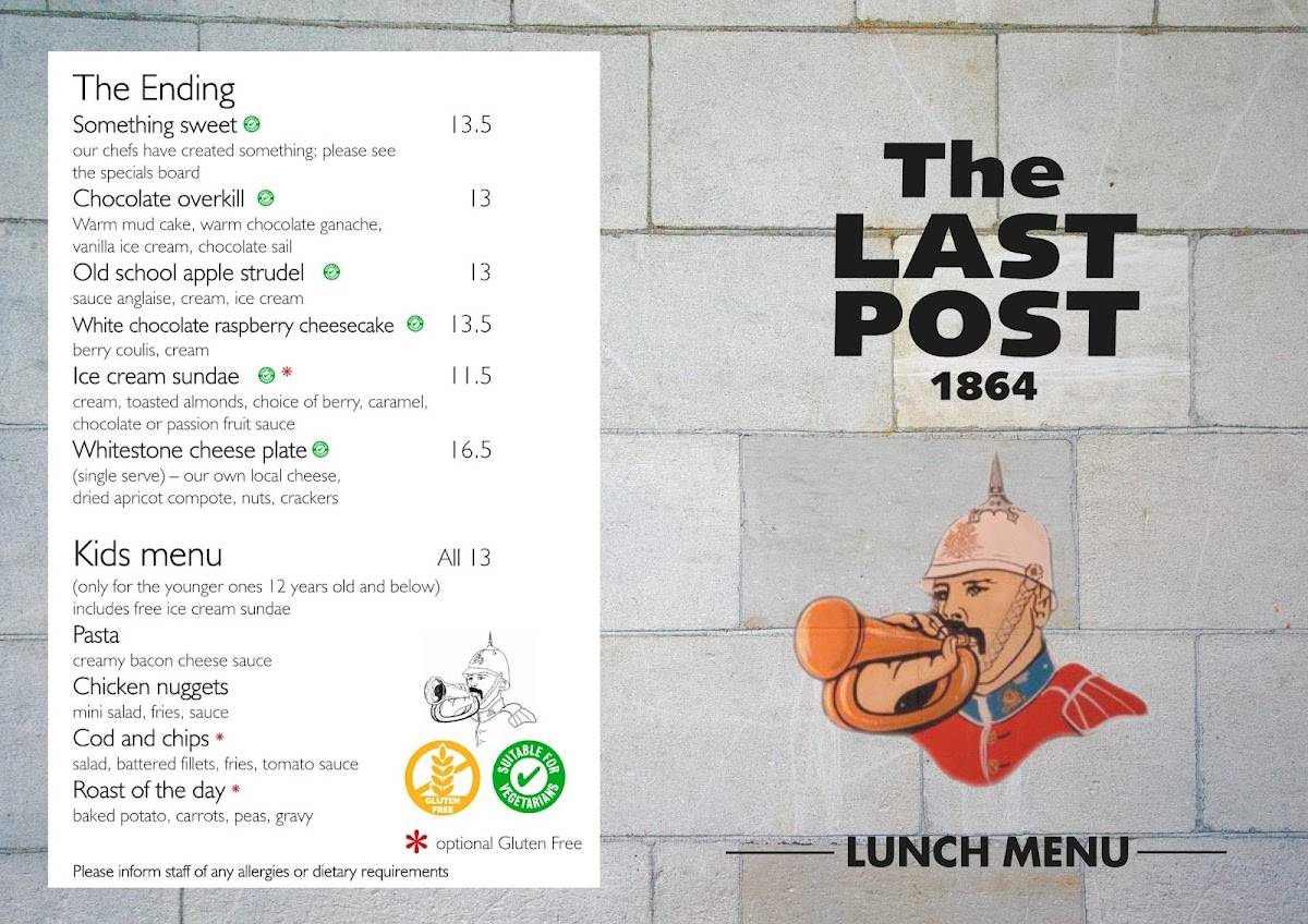 Menu at The Last Post, Restaurant, Bar & Catering Service, Oamaru