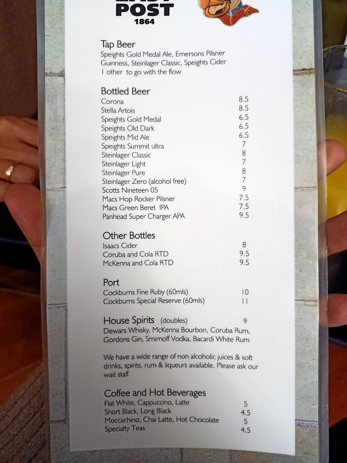 Menu at The Last Post, Restaurant, Bar & Catering Service, Oamaru