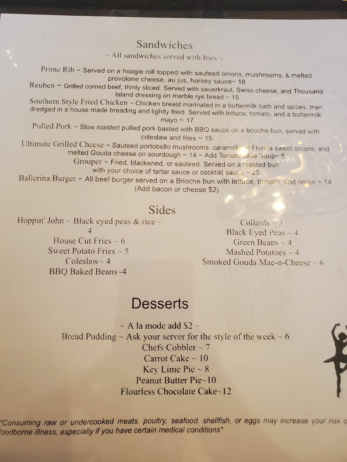 The Lazy Ballerina Bistro Menu
