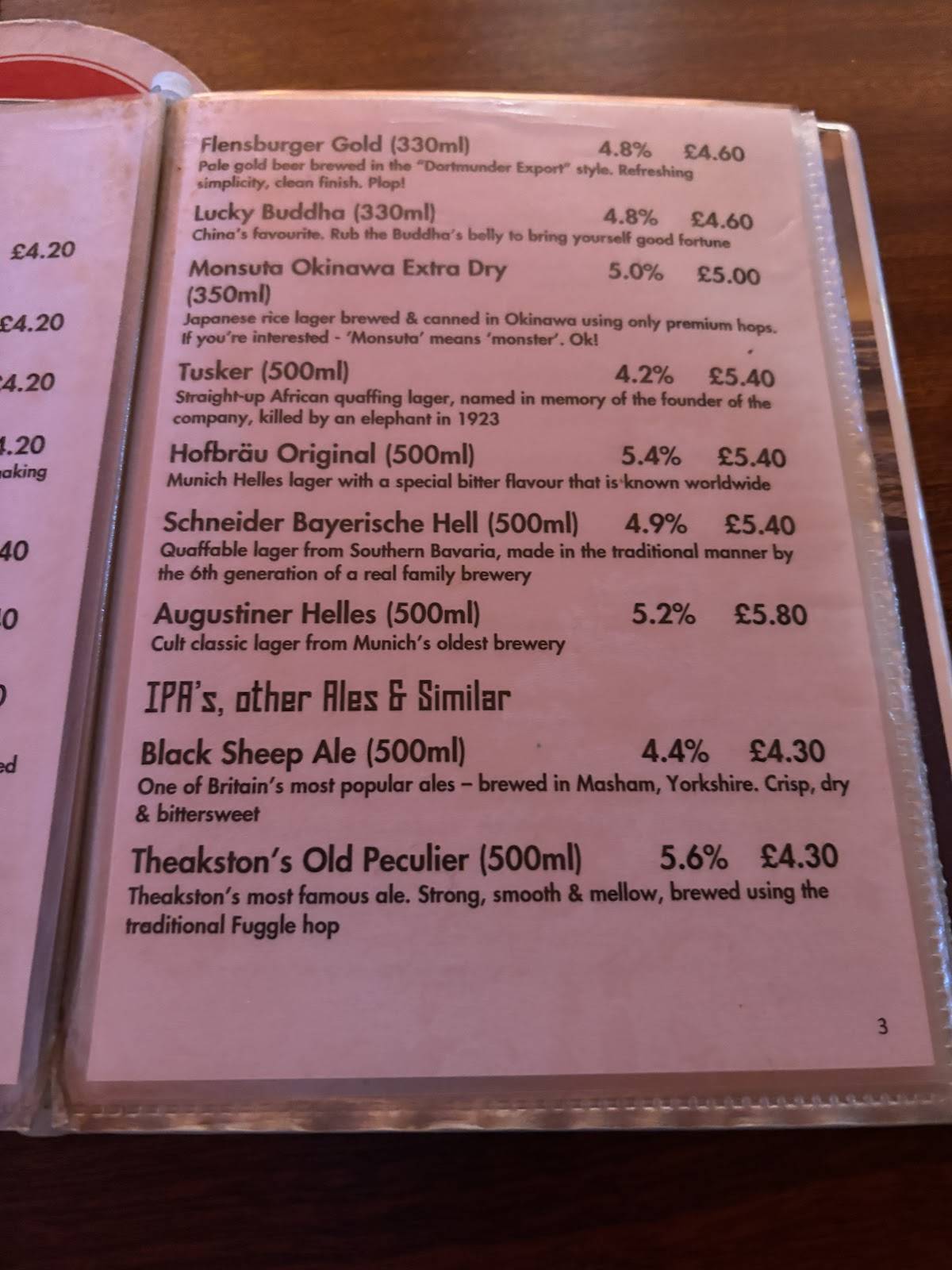 Menu at The Lion & Key pub & bar, Hull