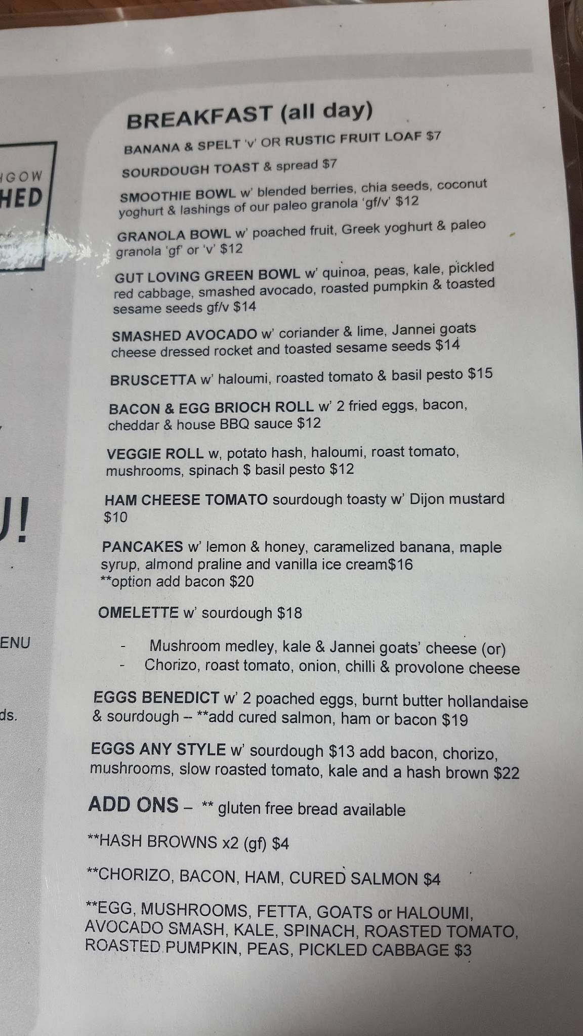 Menu at The Lithgow Tin Shed cafe, Lithgow, 69 Bridge St