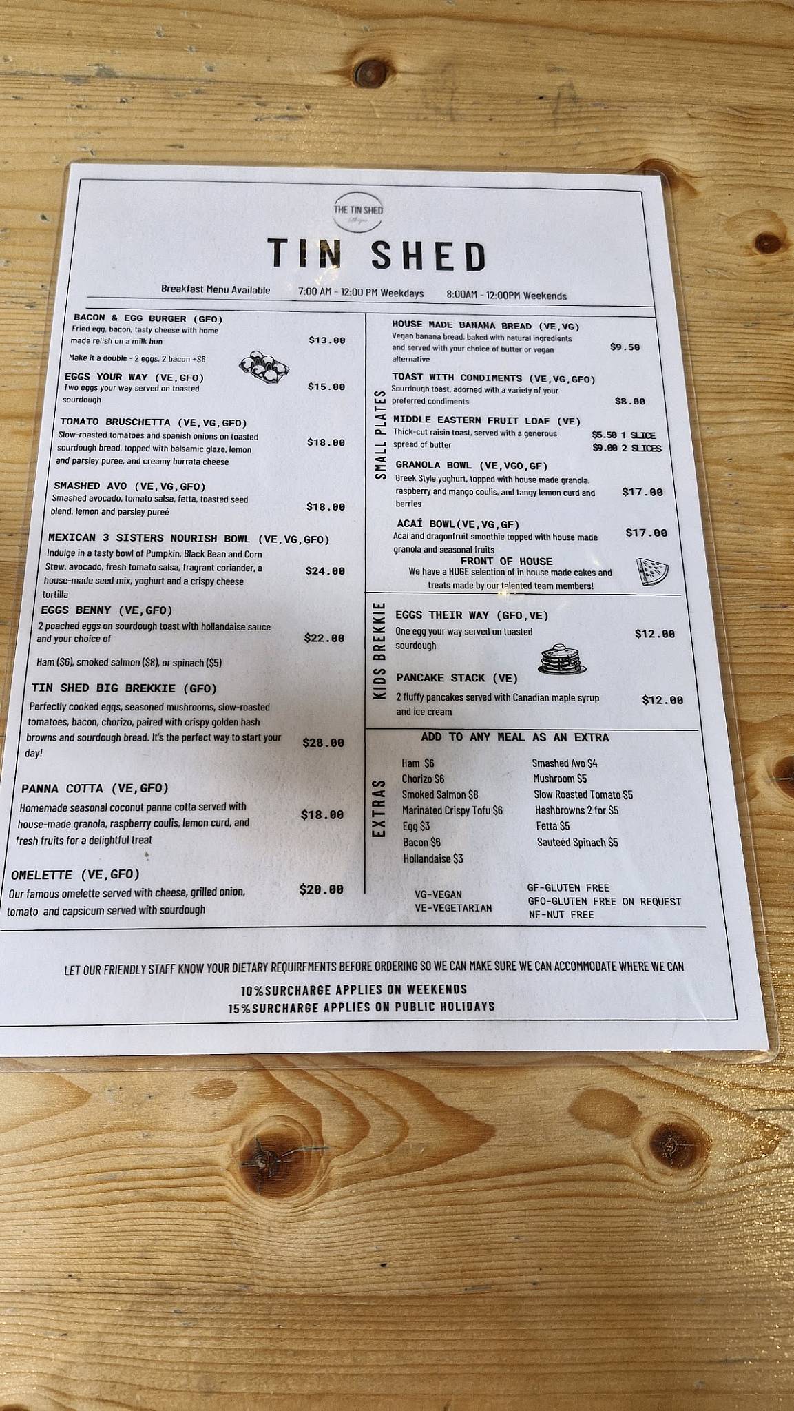 Menu at The Lithgow Tin Shed cafe, Lithgow, 69 Bridge St