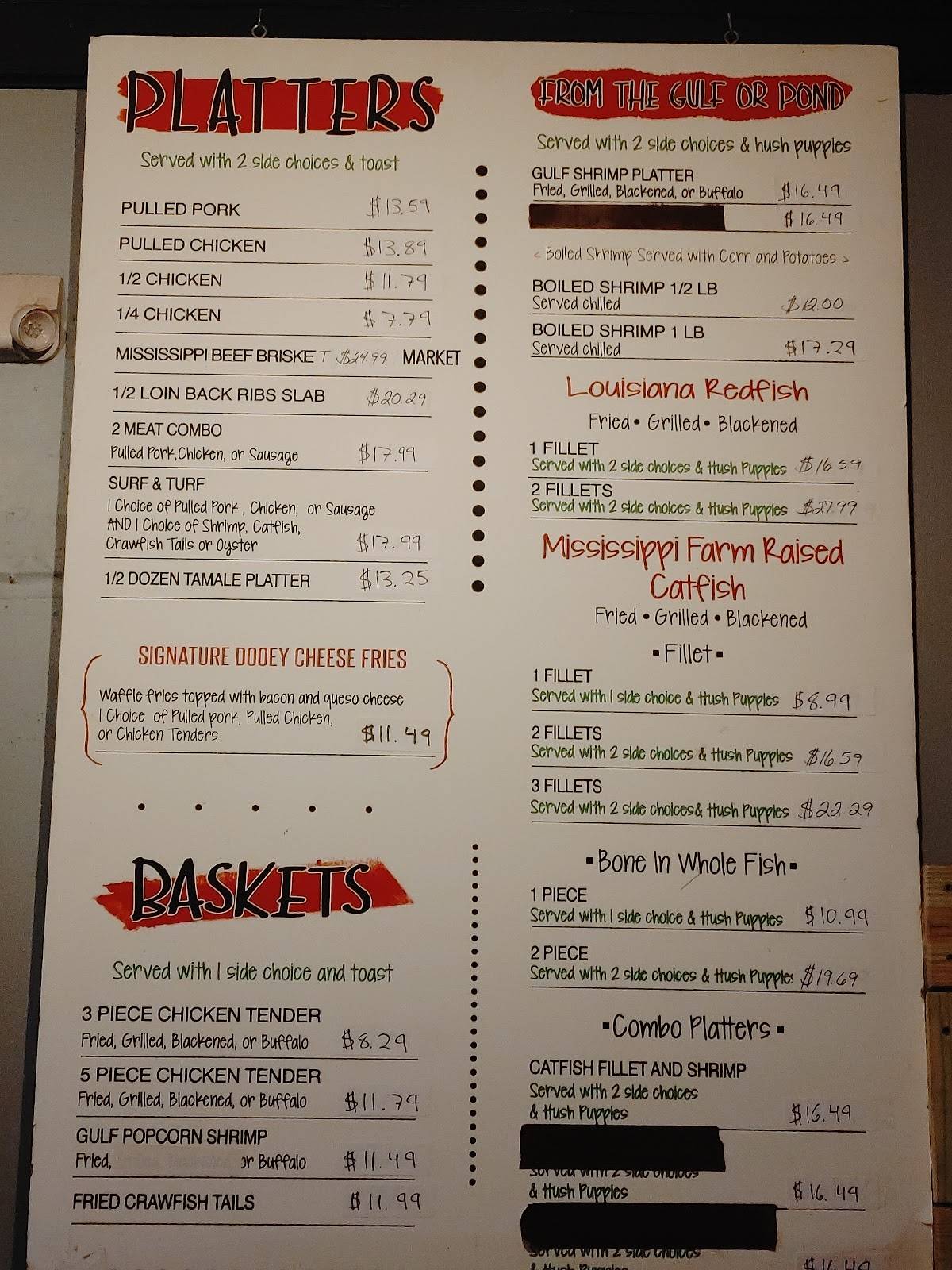 Menu at The Little Dooey of Starkville BBQ, Starkville
