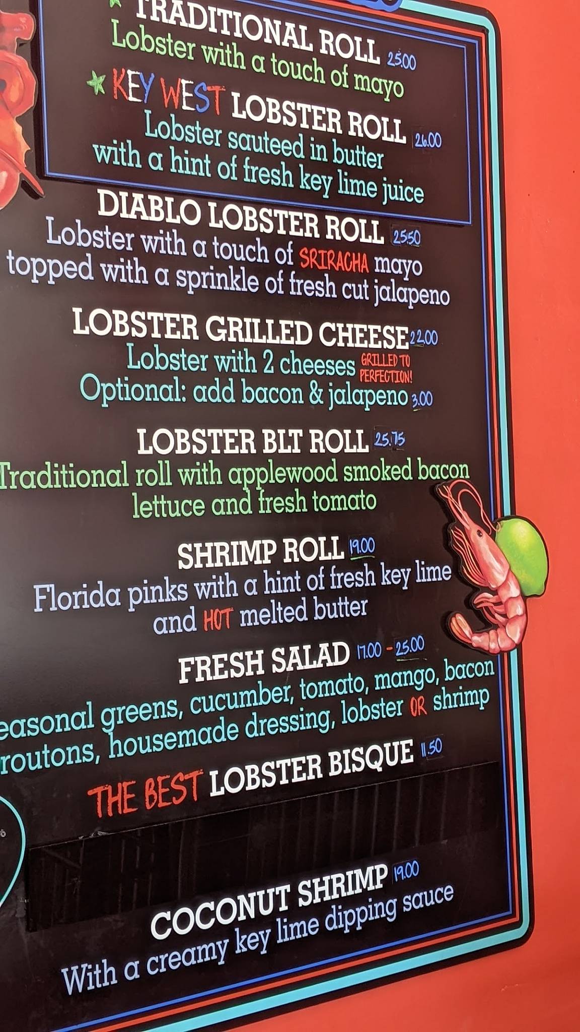 Menu at Lobster Shack Key West restaurant, Key West, 507 South St