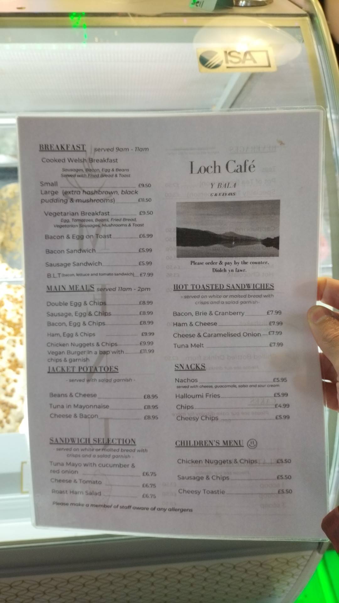 Menu at The Loch Cafe, Bala