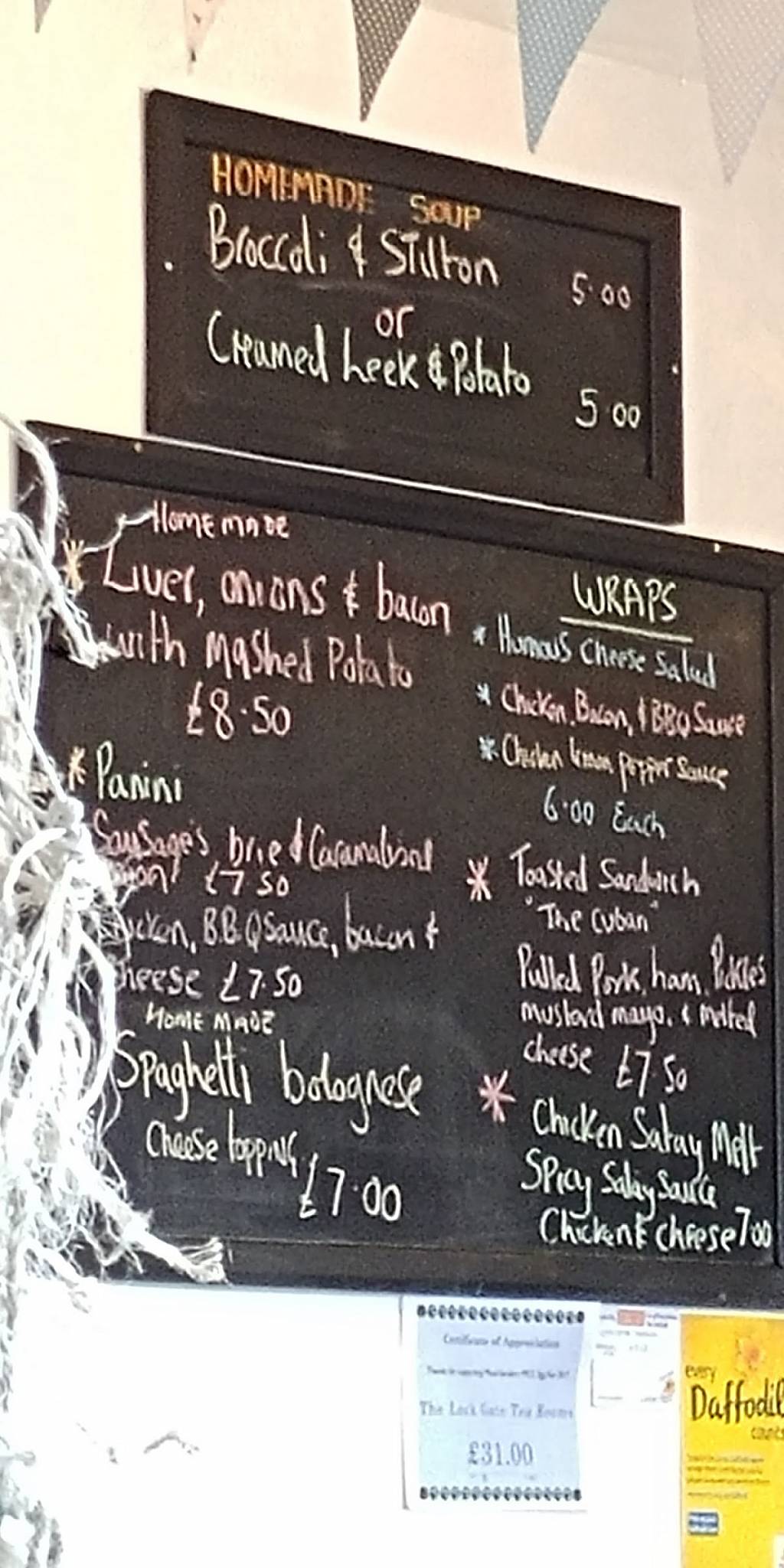 Menu at The Lock Gates Cafe, Bude