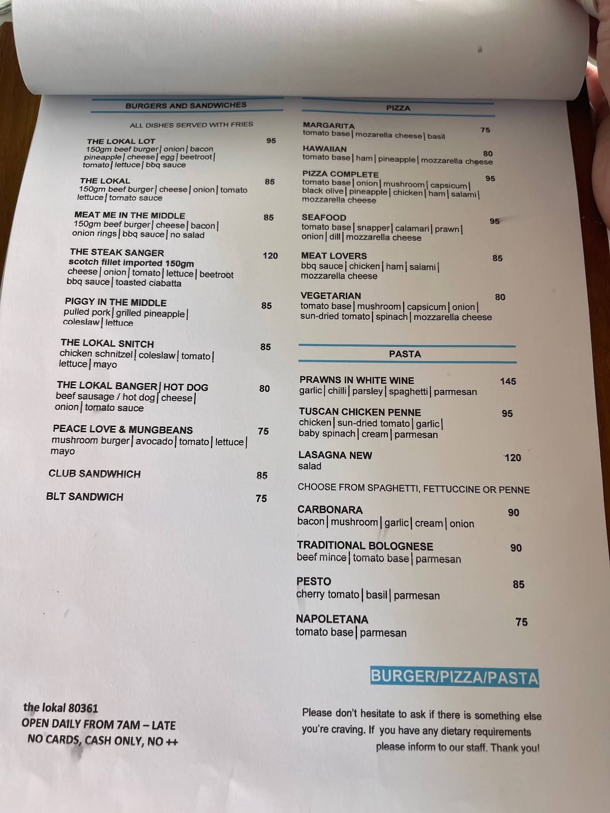 Menu at The Lokal 80361 restaurant, Kuta