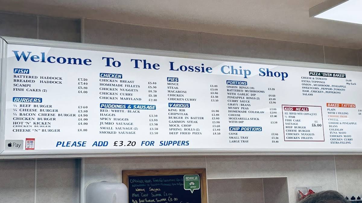 Menu at The Lossie Chip Shop fast food, Lossiemouth