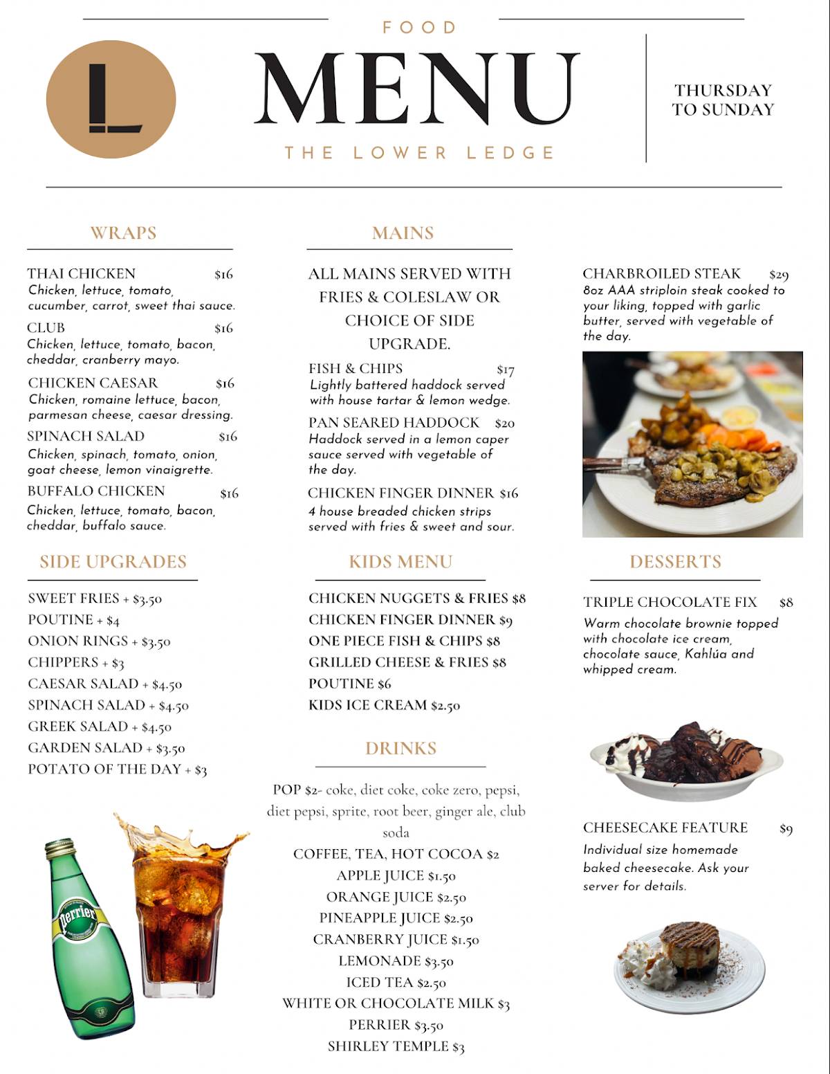Menu at The Lower Ledge Gastropub, Doaktown, 30 ledges inn lane