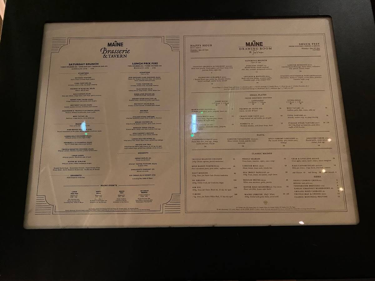 Menu at The MAINE restaurant, London