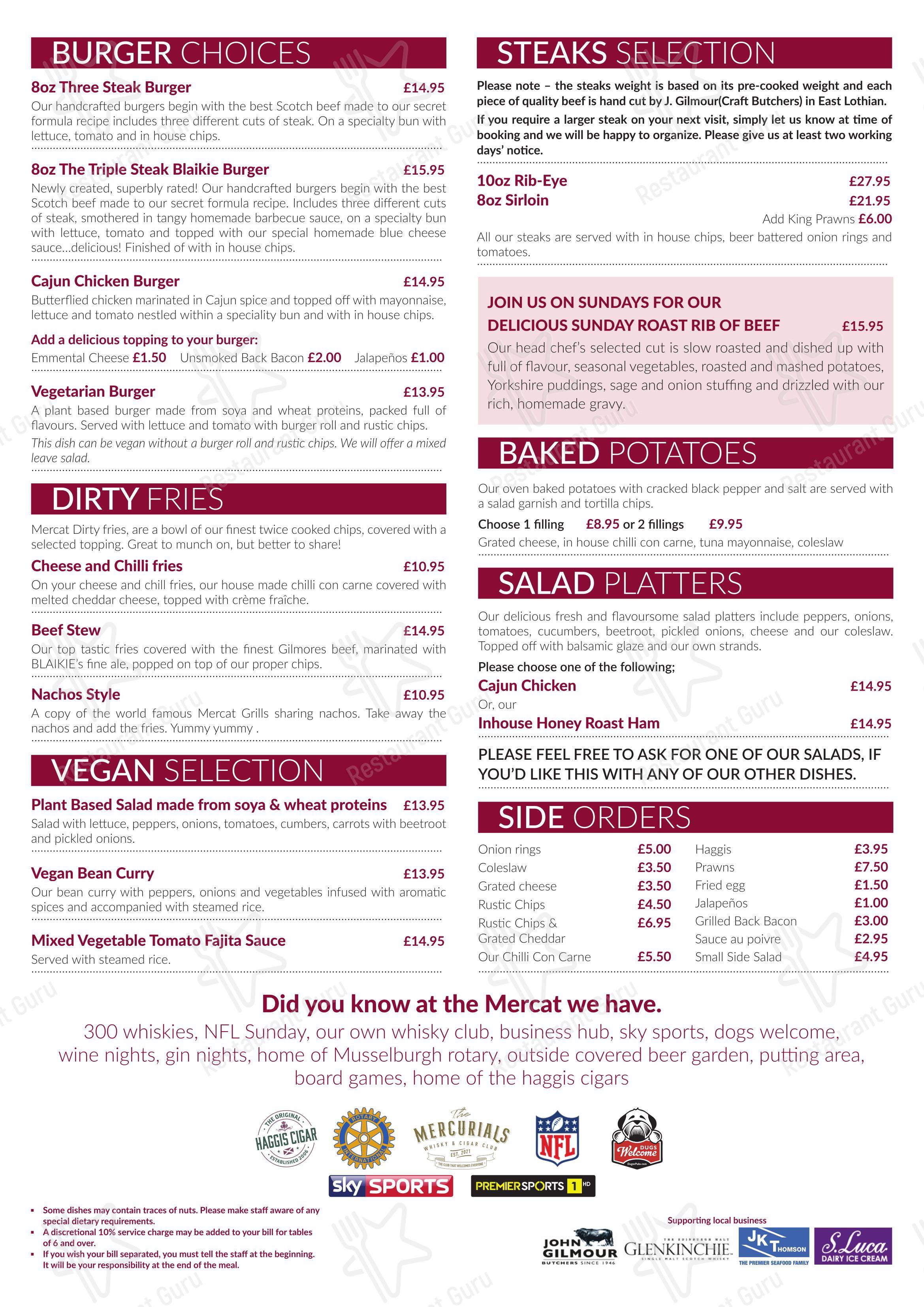 Menu at The Mercat Bar & Grill, Musselburgh
