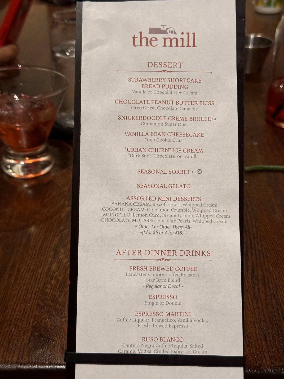 Menu at The Mill in Hershey pub & bar, Hershey