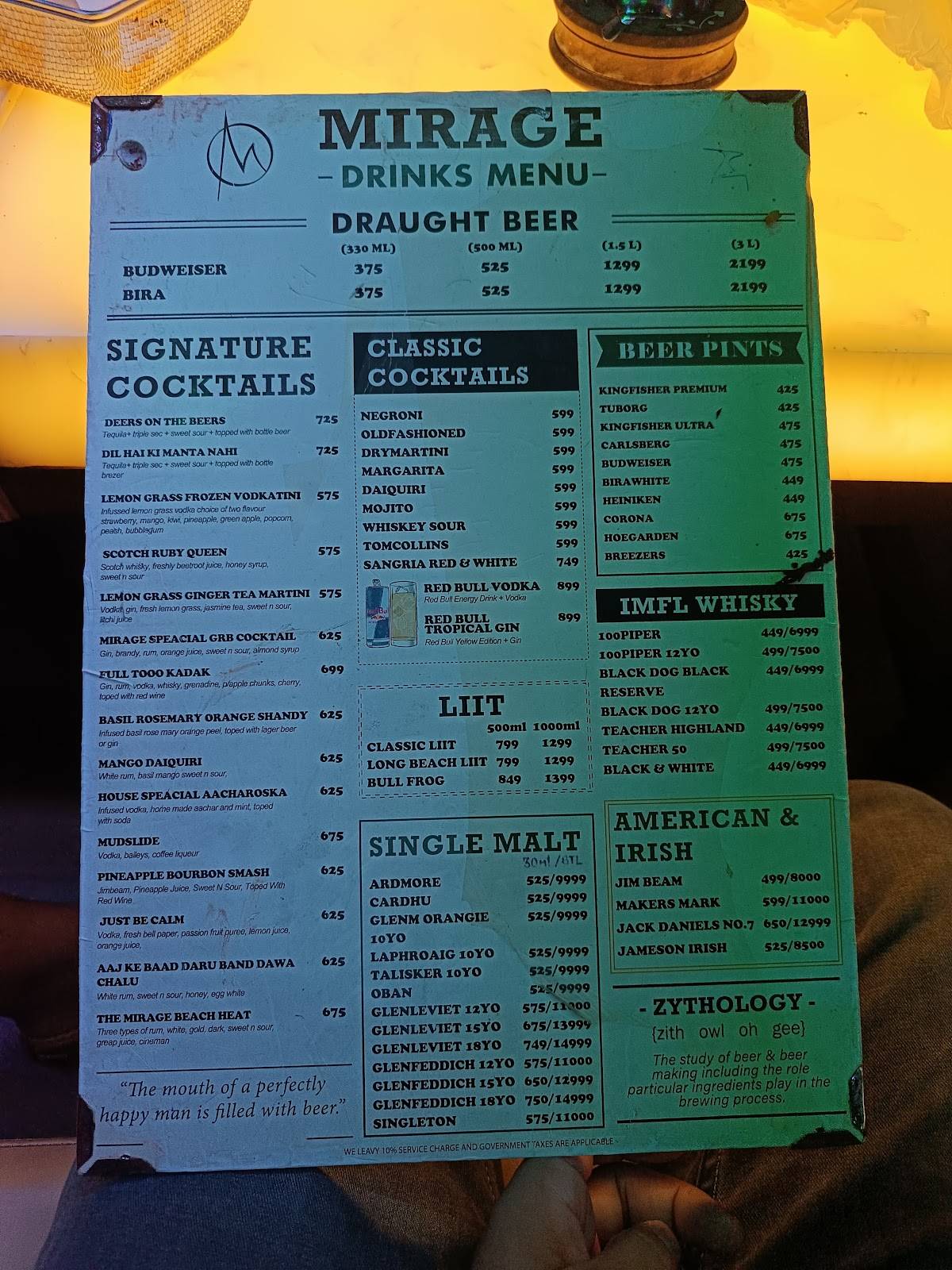 Menu at Mirage Restro Bar, Gurugram