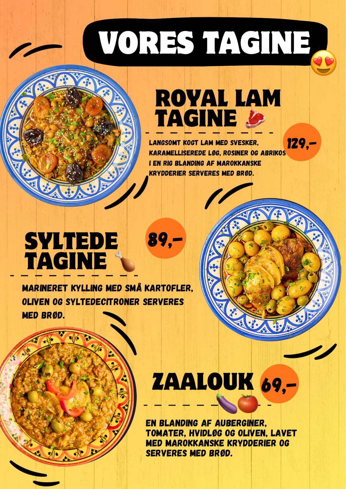 Menu au The Moroccan Recipe restaurant, Copenhague