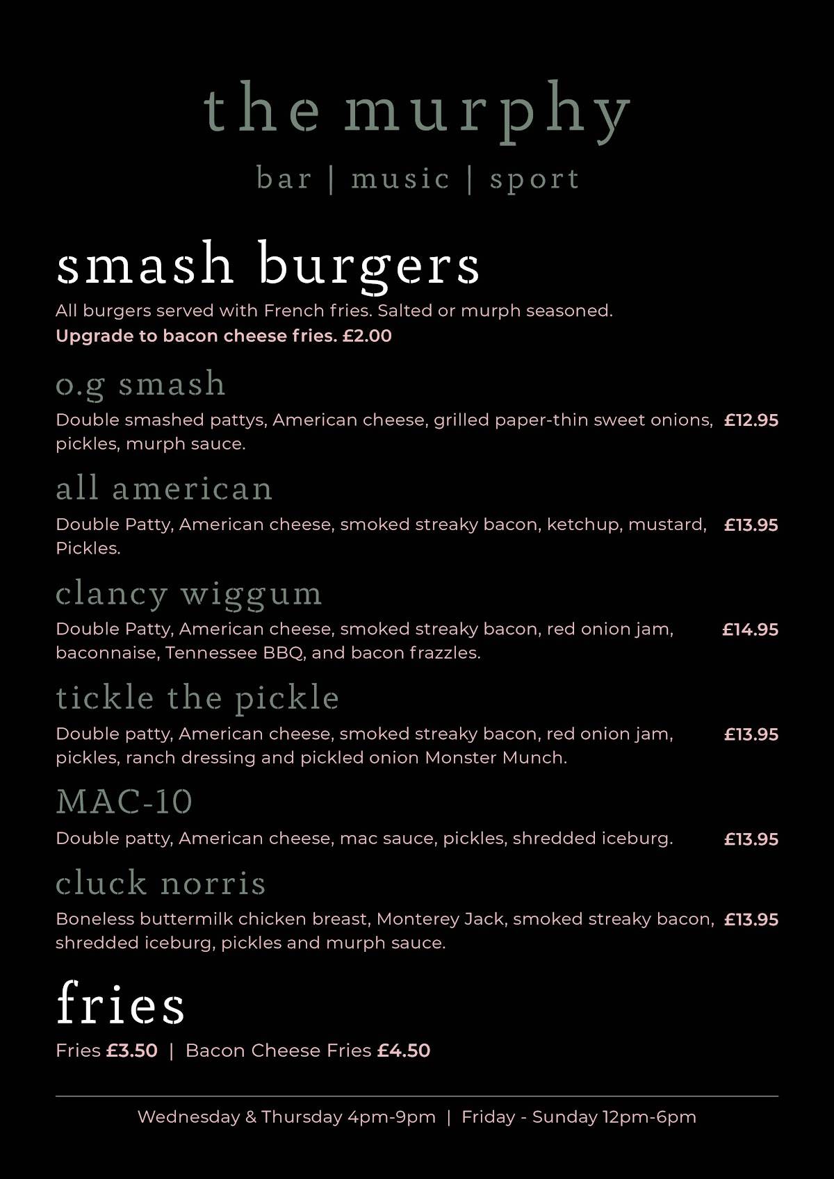 Menu at The Murphy pub & bar, North Shields