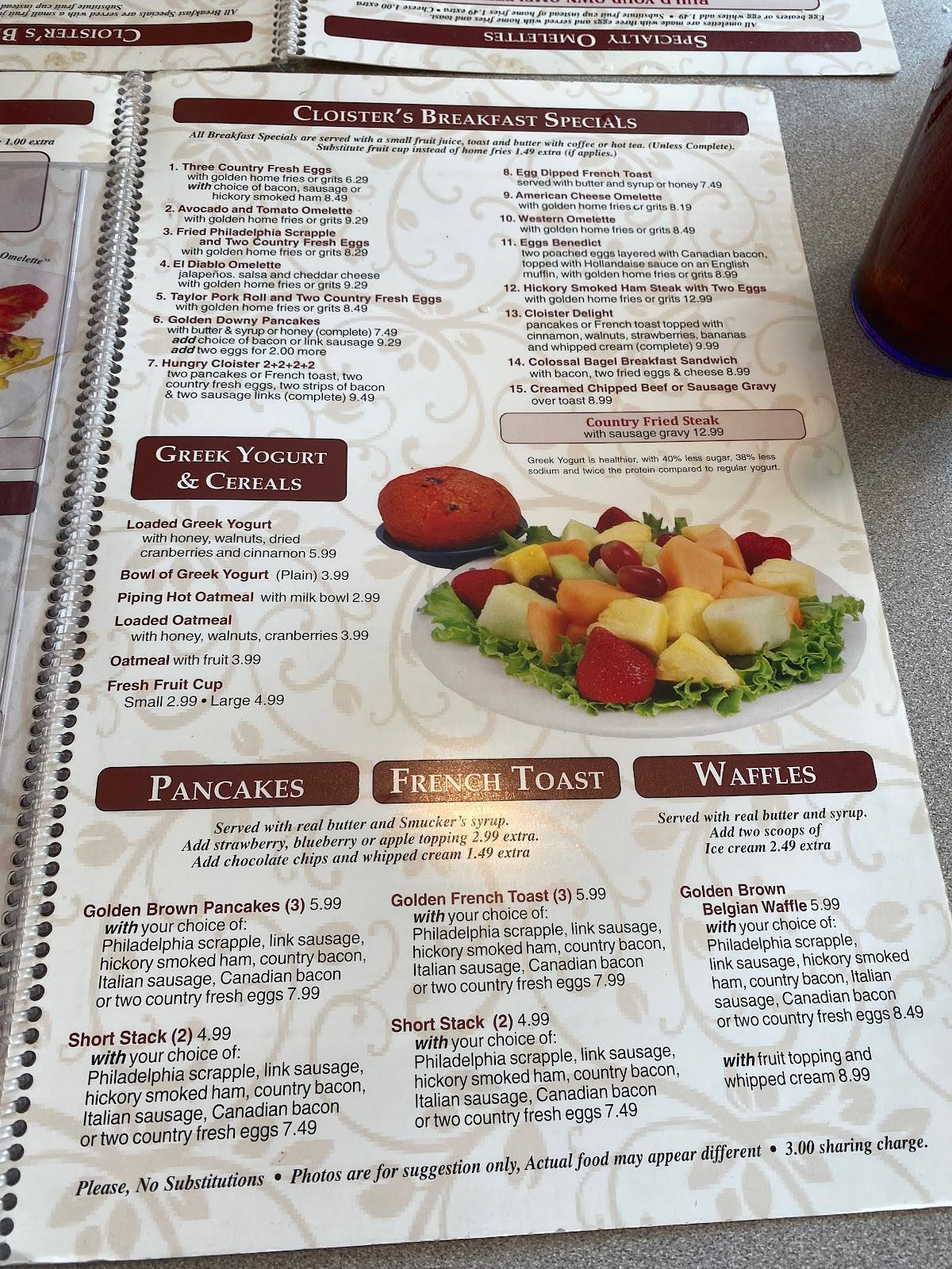 Menu at The New Cloister Restaurant, Ephrata