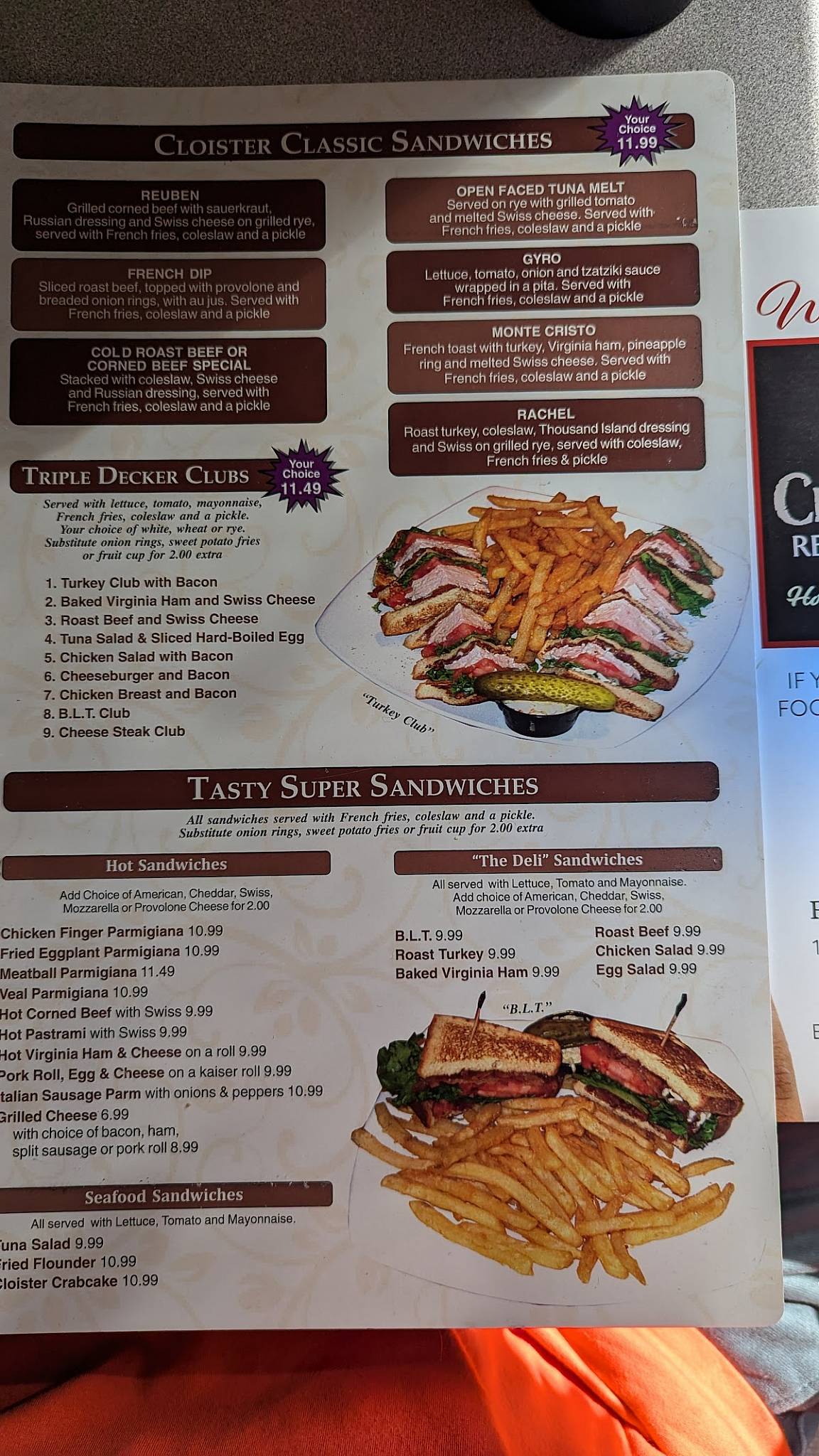 Menu at The New Cloister Restaurant, Ephrata