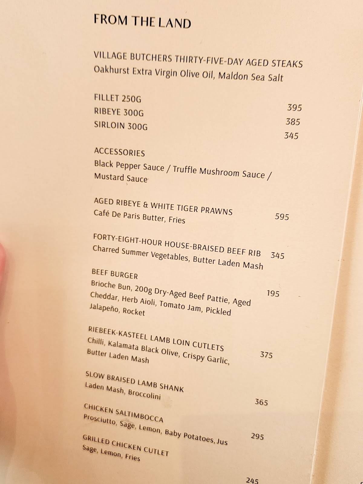 Menu at The Nines by Kove Collection restaurant, Cape Town