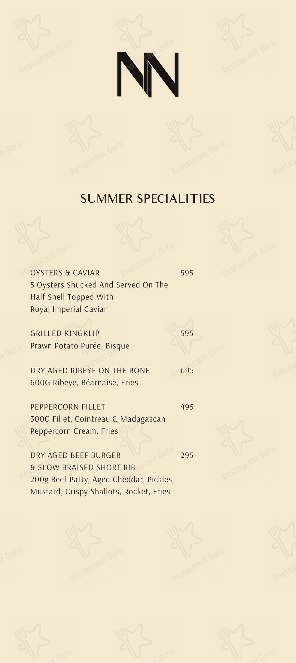 Menu at The Nines restaurant, Cape Town