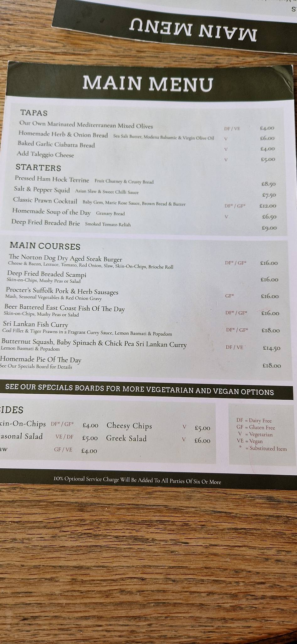 Menu at The Norton Dog pub & bar, Norton