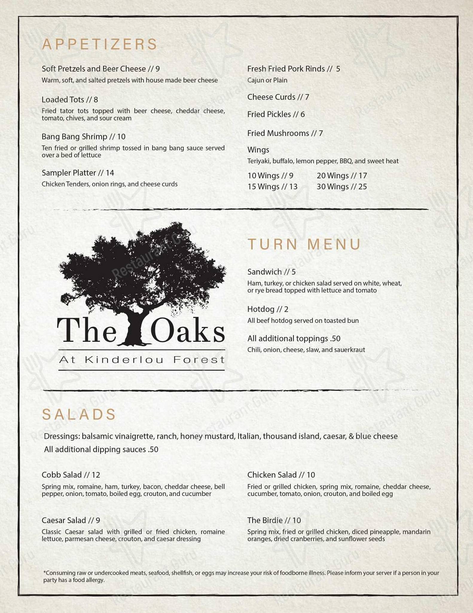 Menu at Kinderlou Forest Golf Club, Valdosta