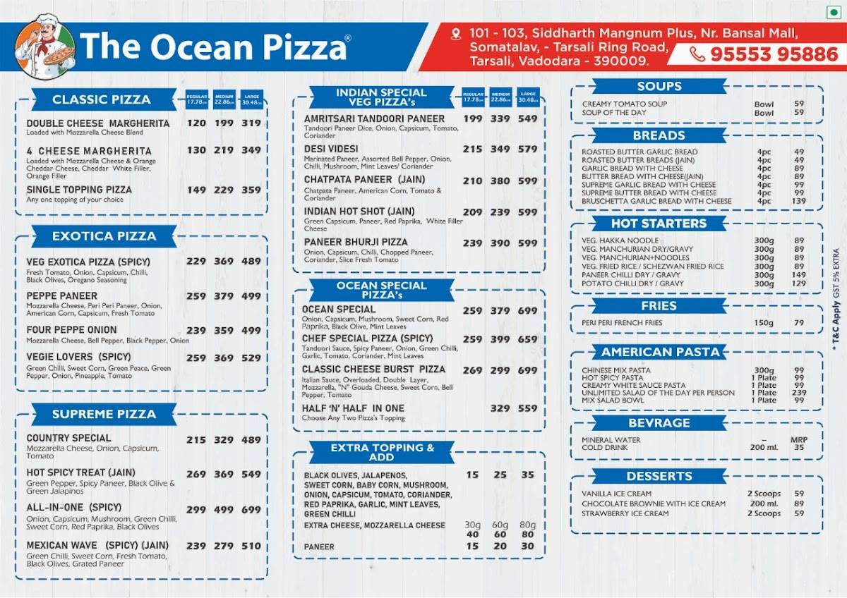 Menu at The Ocean Pizza (Tarsali,Vadodara), Vadodara