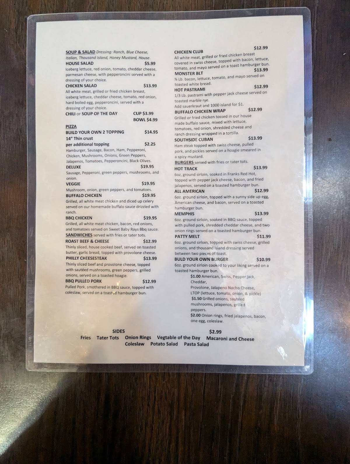 Menu at The Off Track Saloon pub & bar, St. Louis