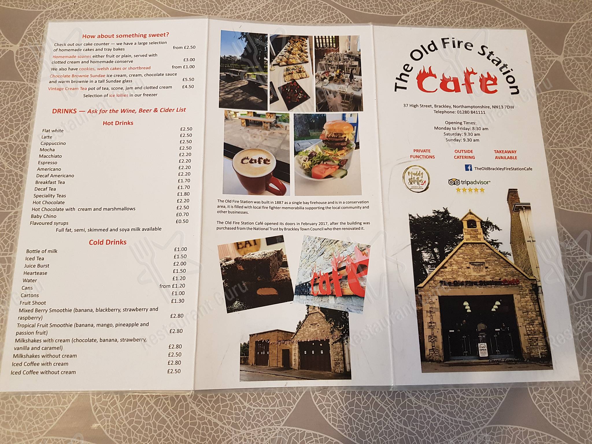 Menu at The Old Firestation Brackley Cafe, Brackley