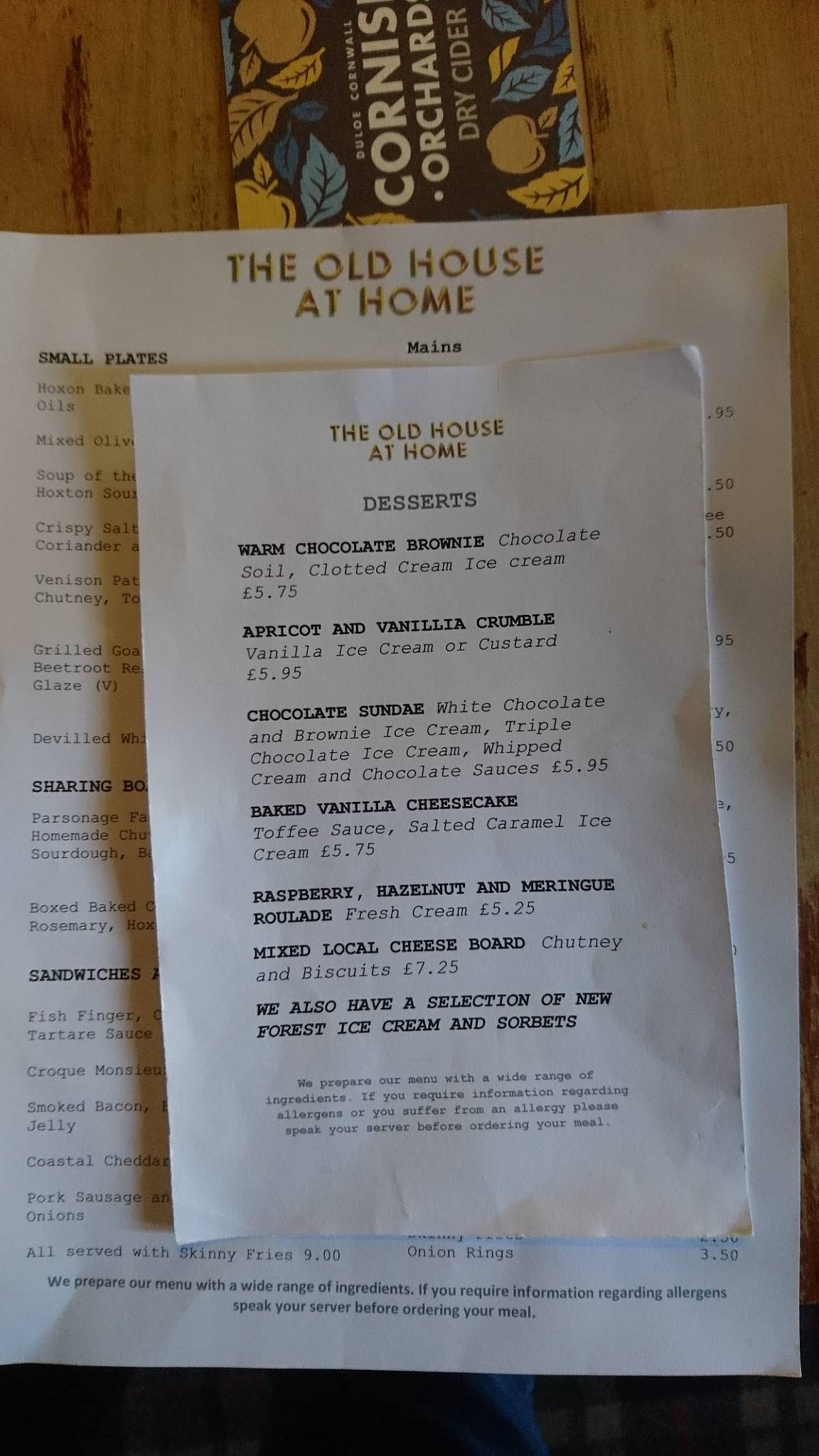Menu at The Old House at Home pub & bar, Romsey