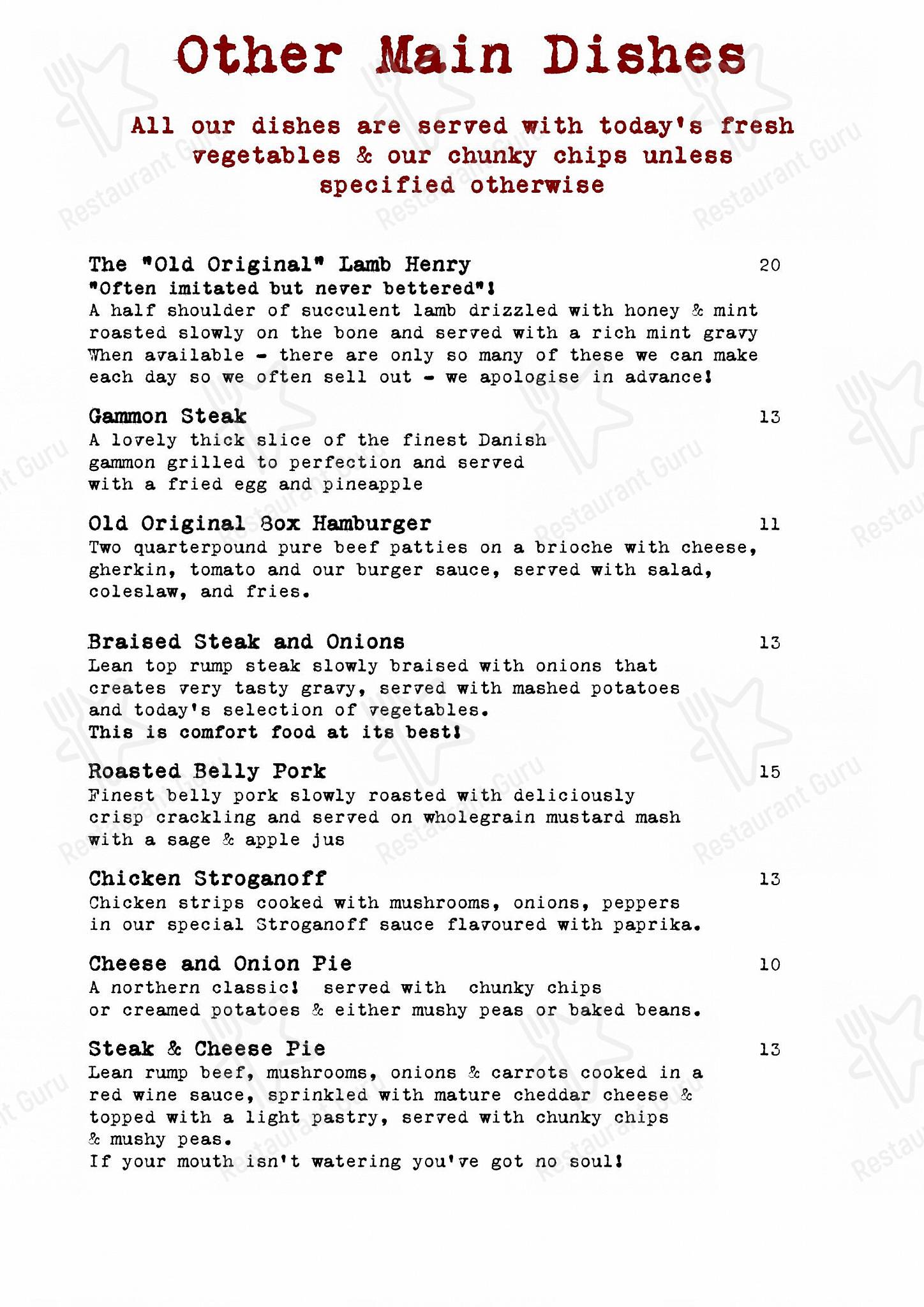 Menu at The Old Original Inn pub & bar, Oldham