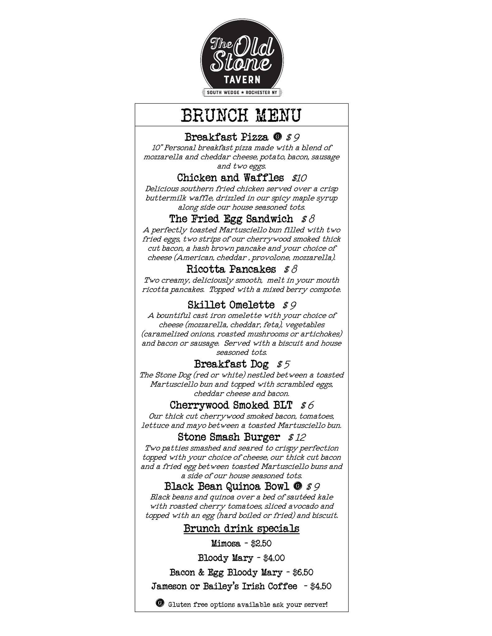 Menu at The Old Stone Tavern pub & bar, Rochester