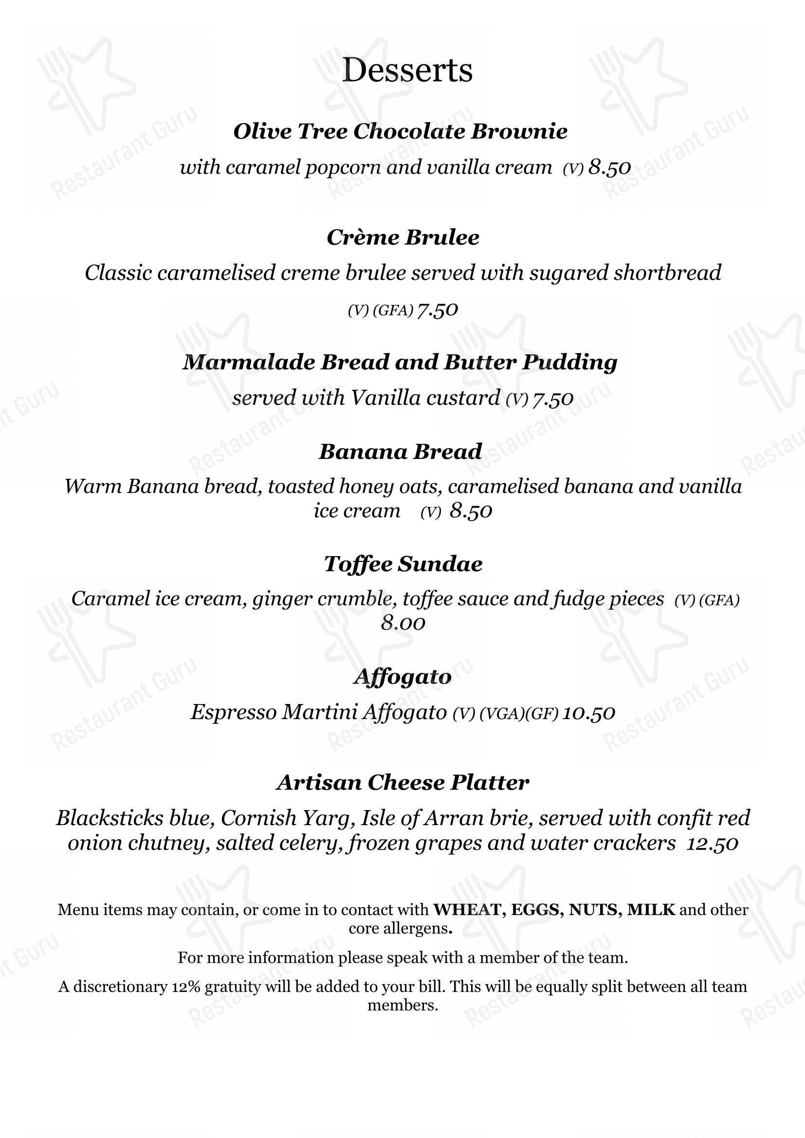 Menu at The Olive Tree At The Plough, Bicester pub & bar, Bicester, 63 ...