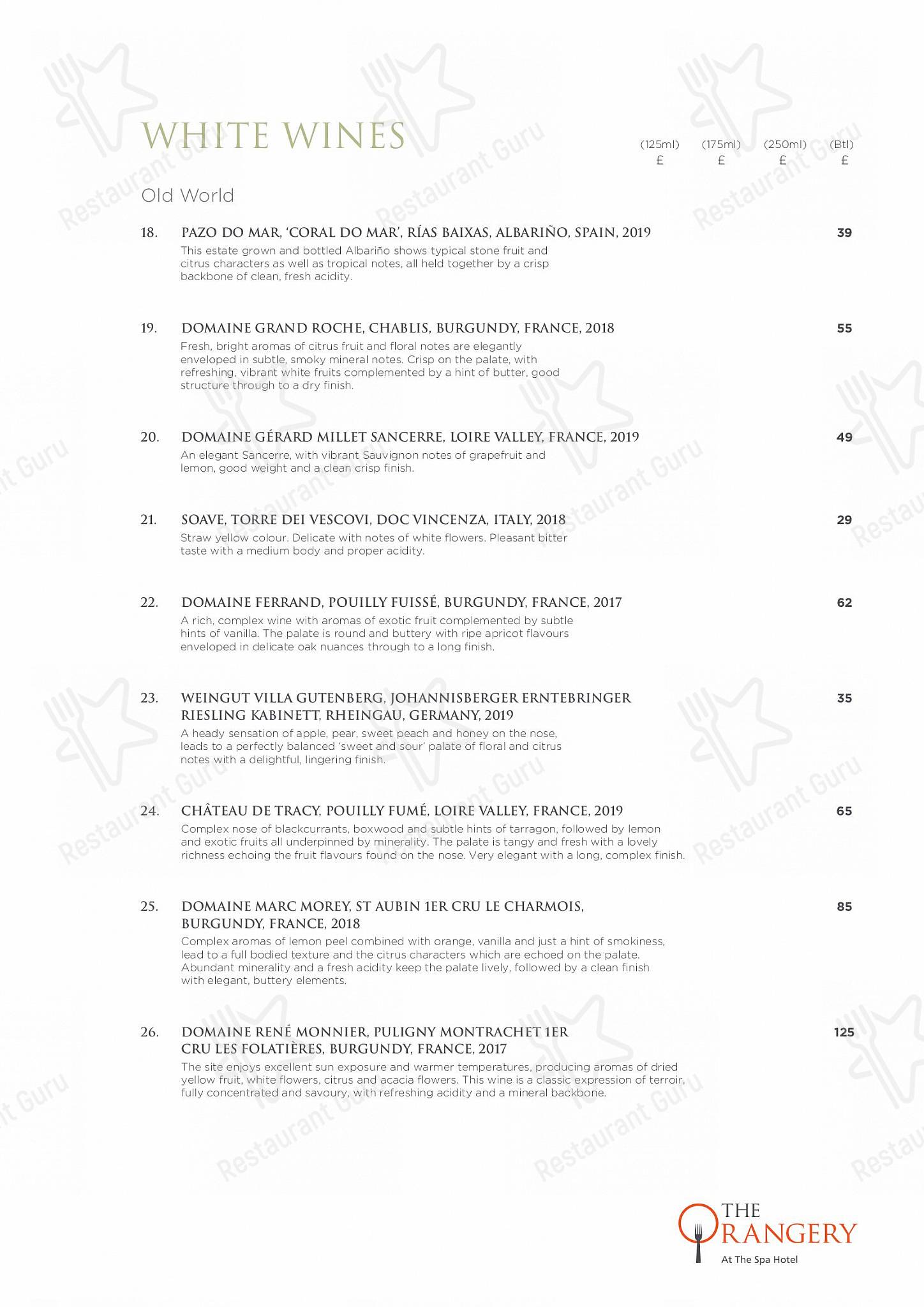 Menu at The Orangery at The Spa Hotel hotel restaurant, Ribby-with-Wrea ...