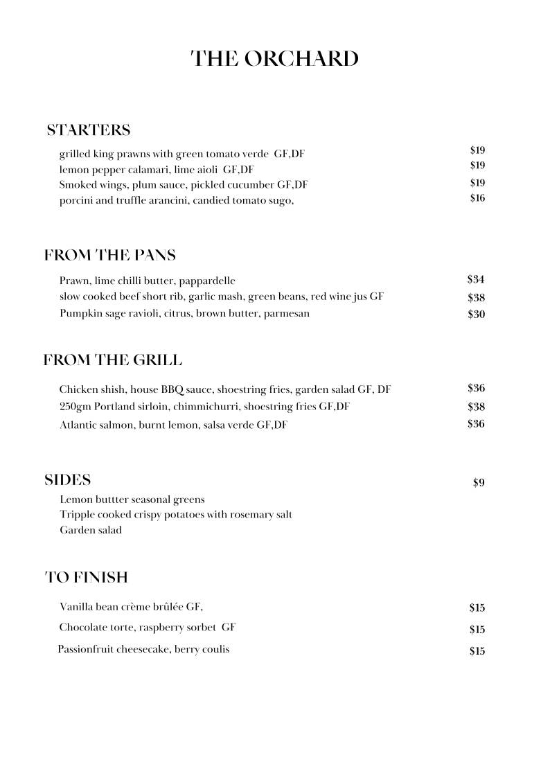 Menu at The Orchard Bar and Grill Ringwood, Ringwood