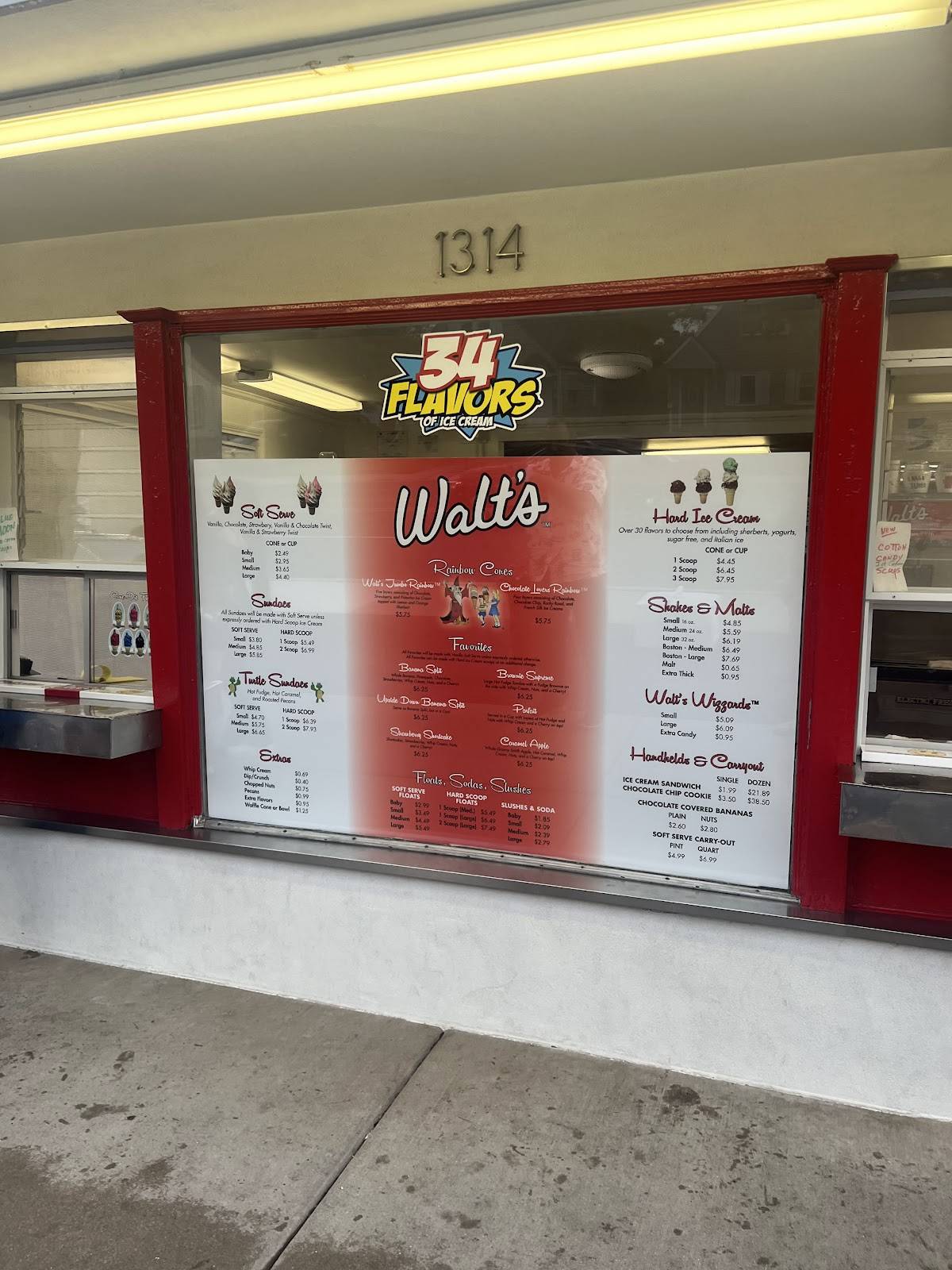 Menu at The Original Walt's Ice Cream restaurant, Joliet