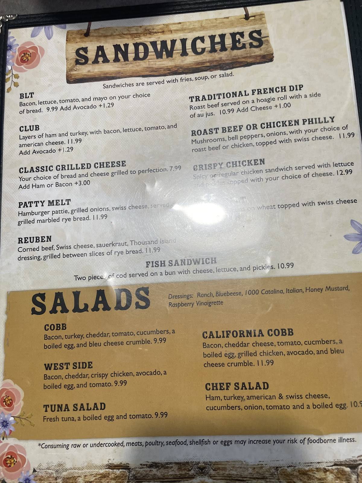 Menu at The Outpost restaurant, Grantsville