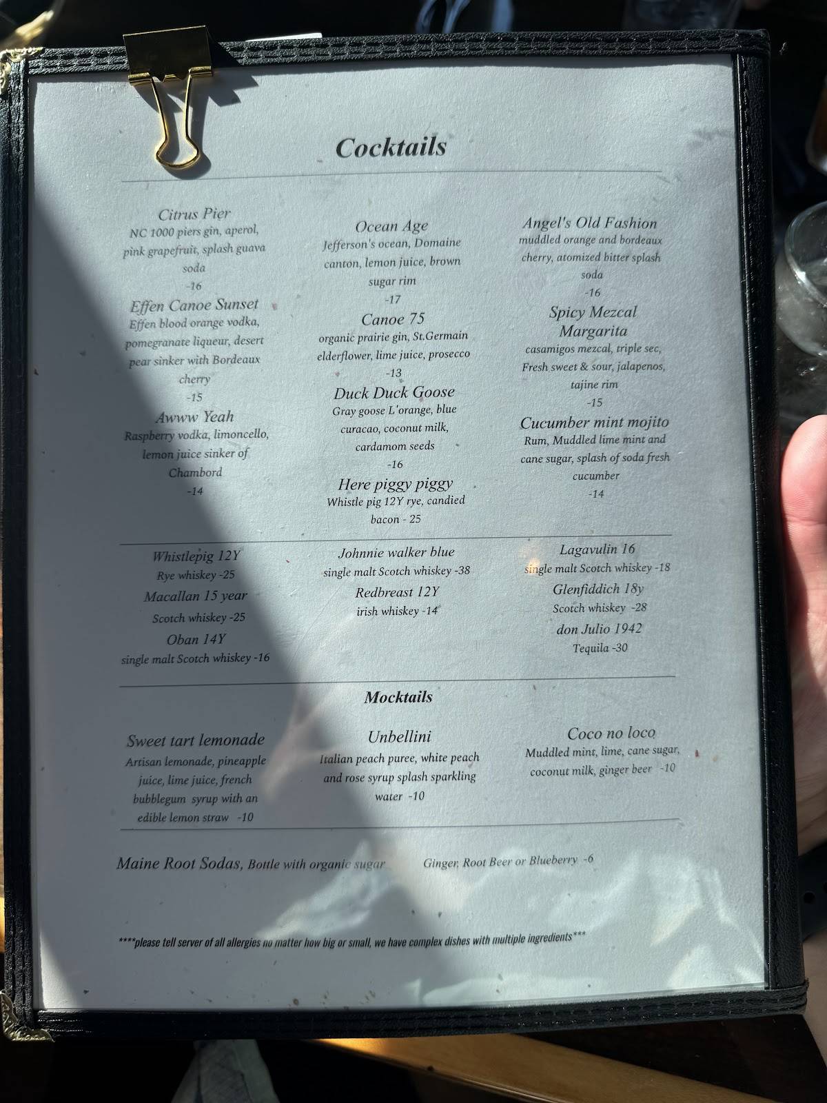 Menu at The Paper Canoe restaurant, Duck