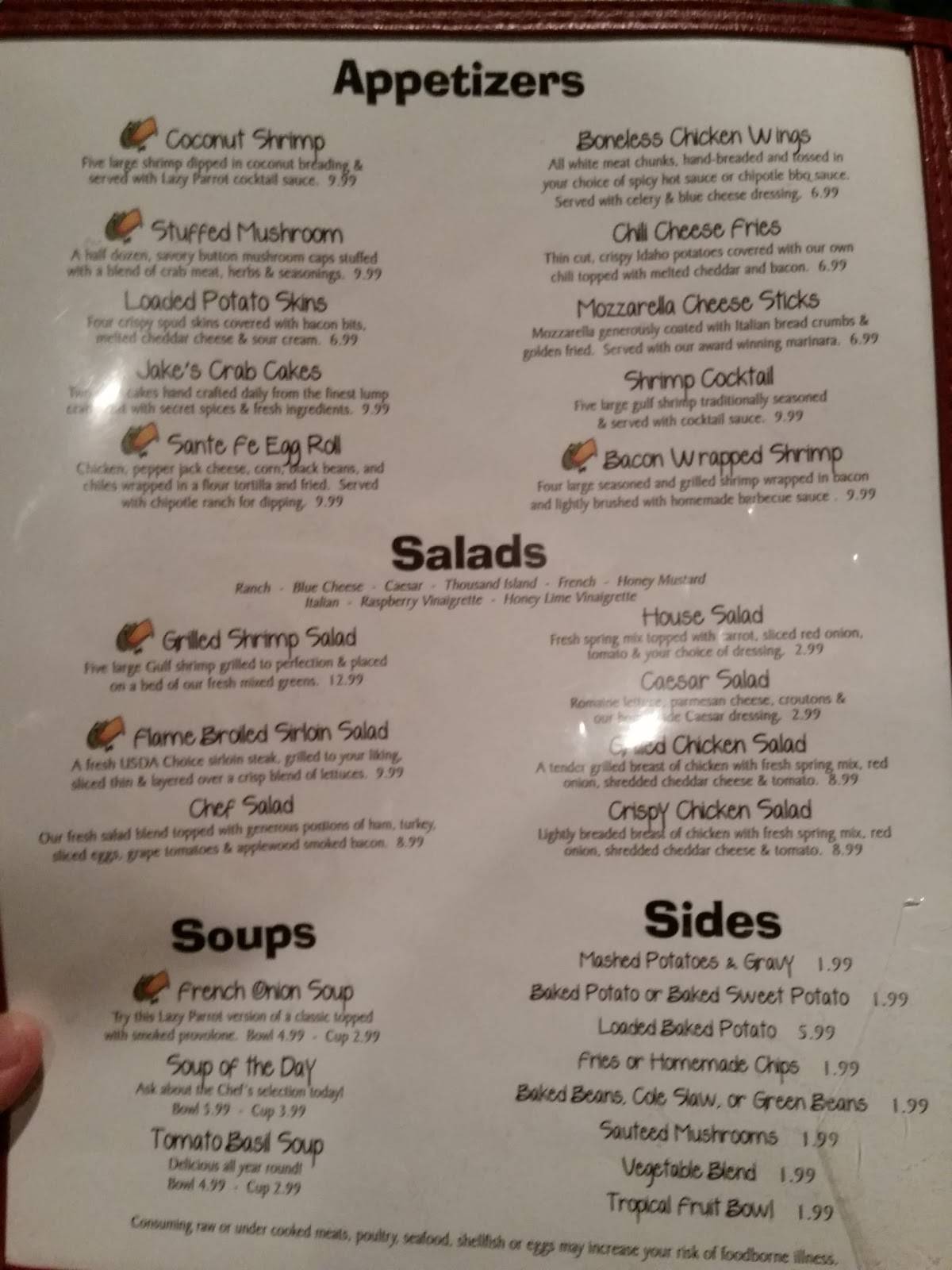 Menu at The Parrot Steakhouse and Grill, Grove
