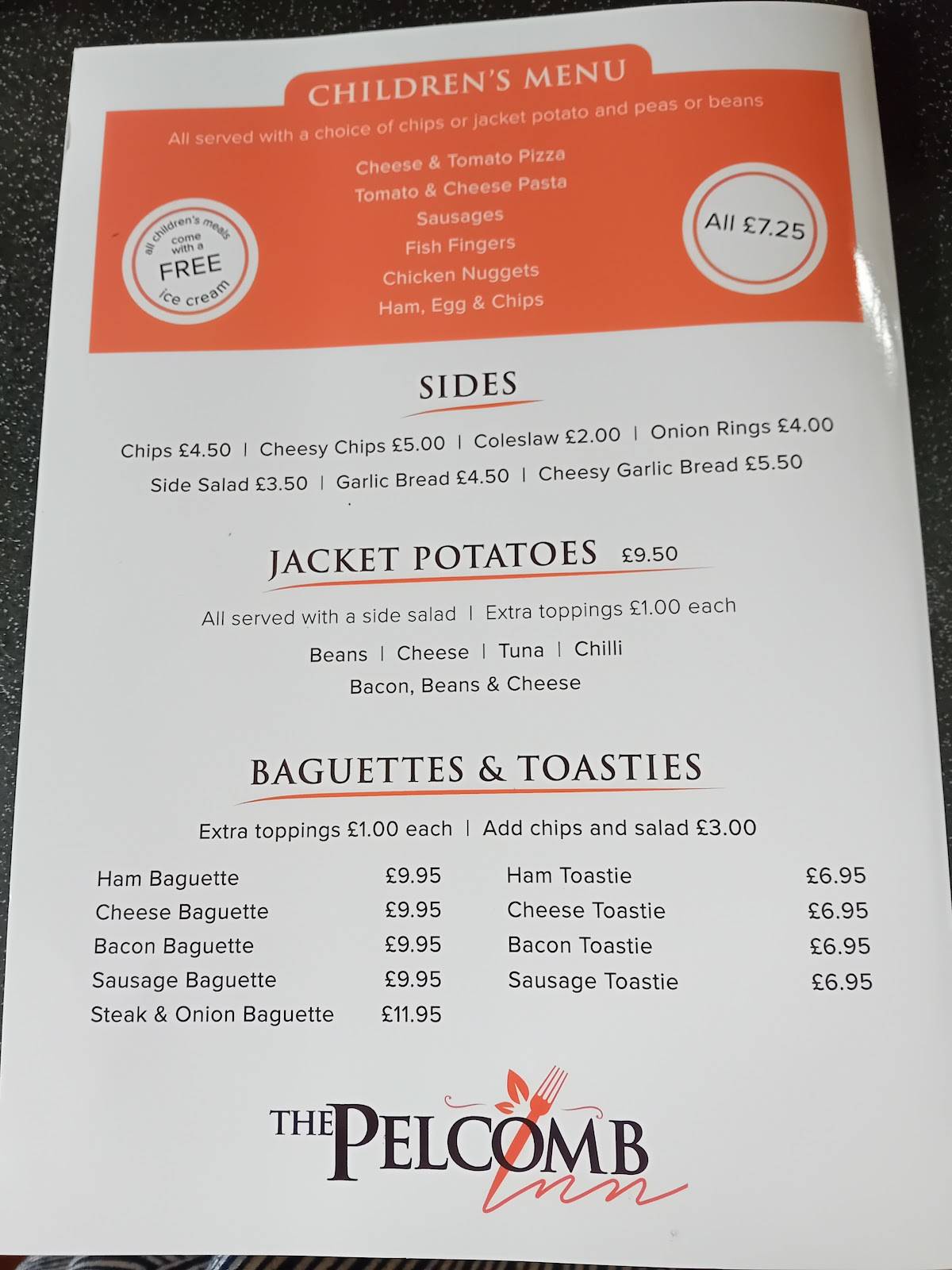 Menu at The Pelcomb Inn pub & bar, Haverfordwest, A487 Pelcomb Cross