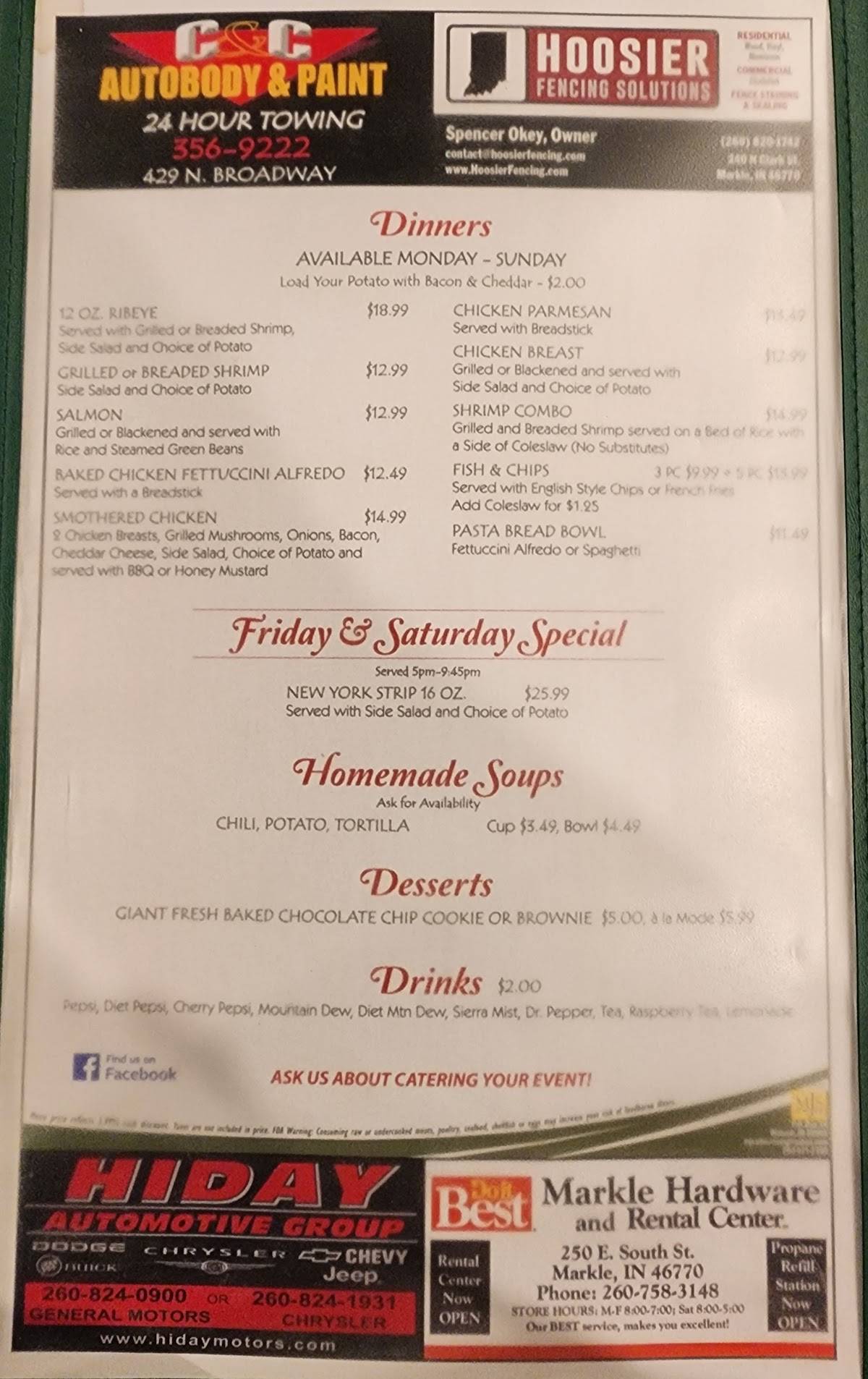 Menu at The Pickle steakhouse, Markle