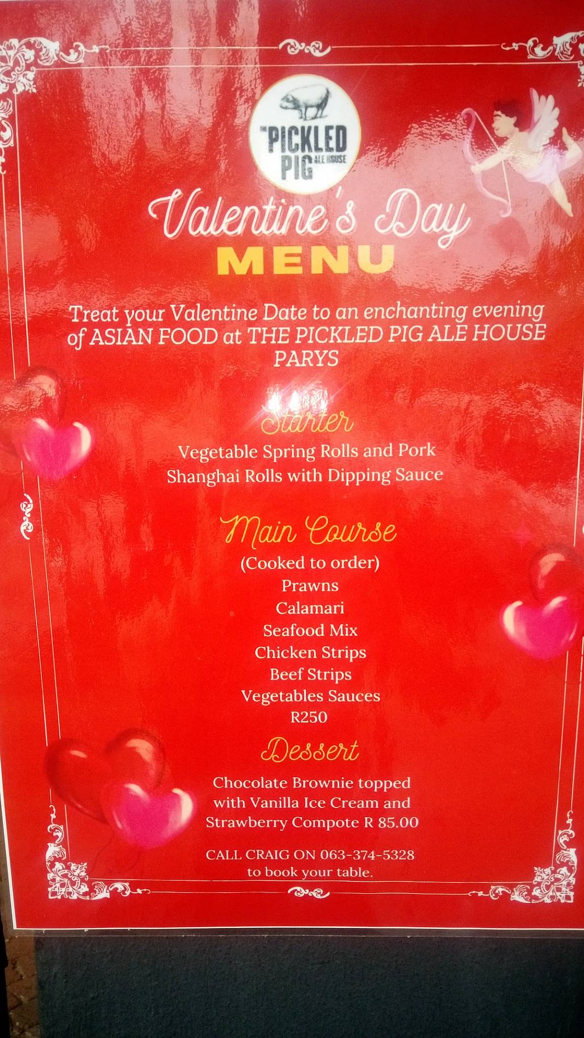 Menu at The Pickled Pig Ale House restaurant, Parys