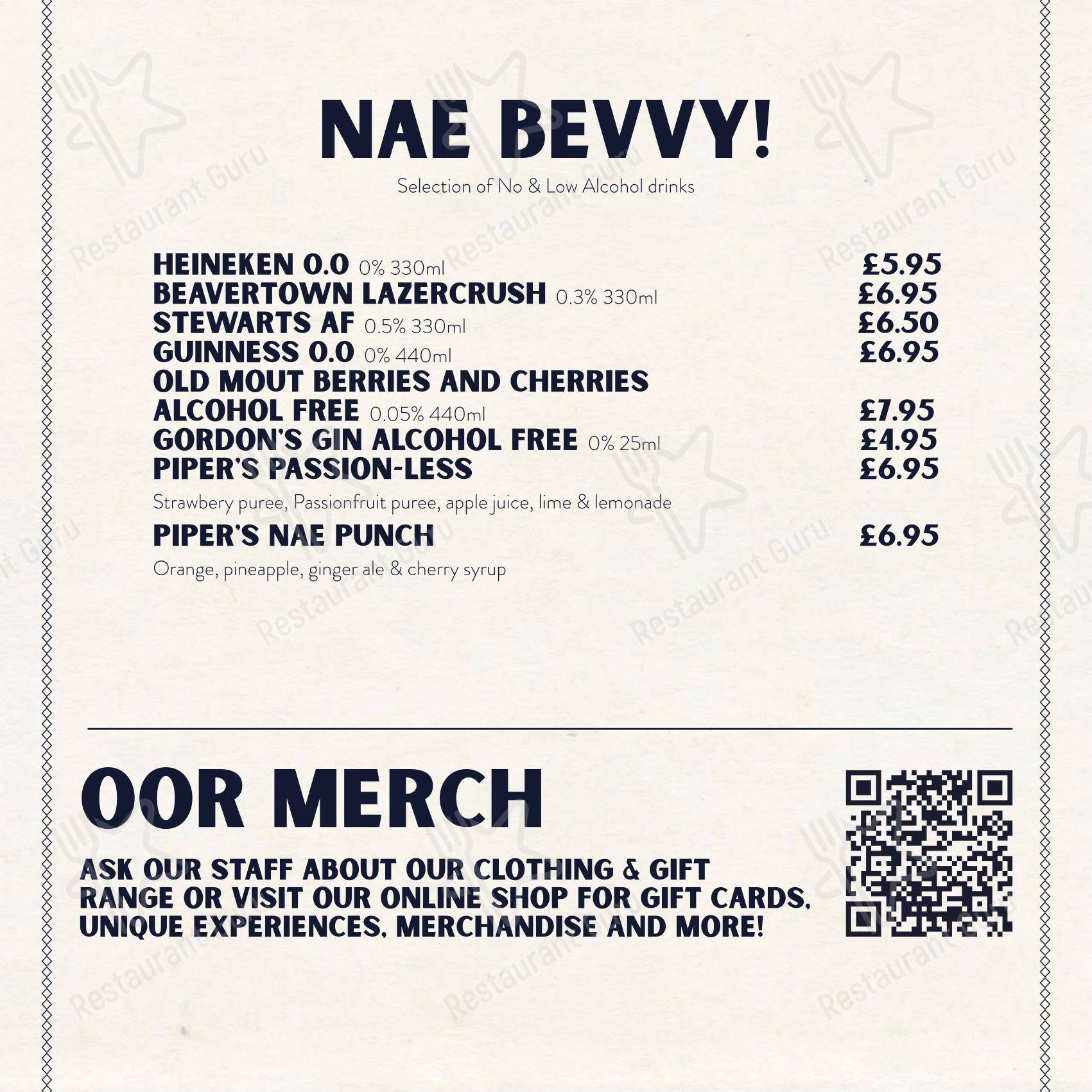 Menu at The Piper's Rest pub & bar, Edinburgh