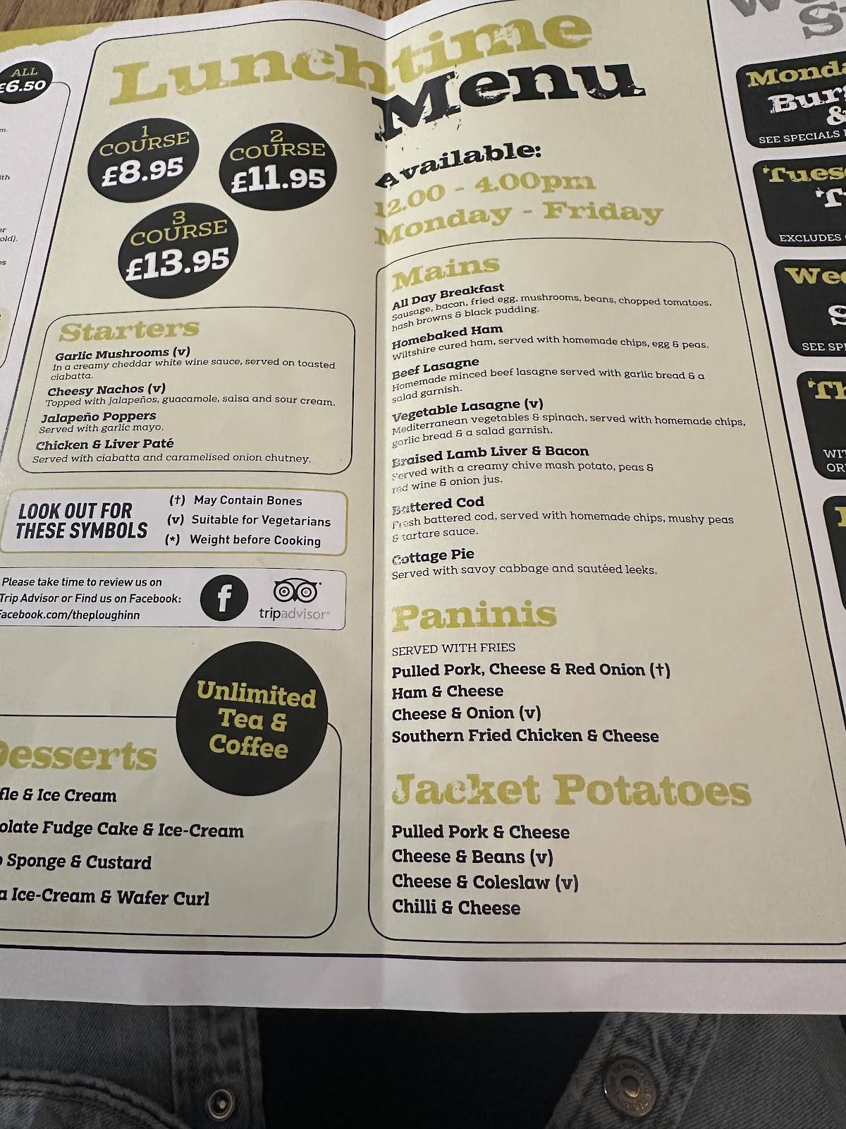 Menu at The Plough Inn pub & bar, Nuneaton, Plough Hill Rd